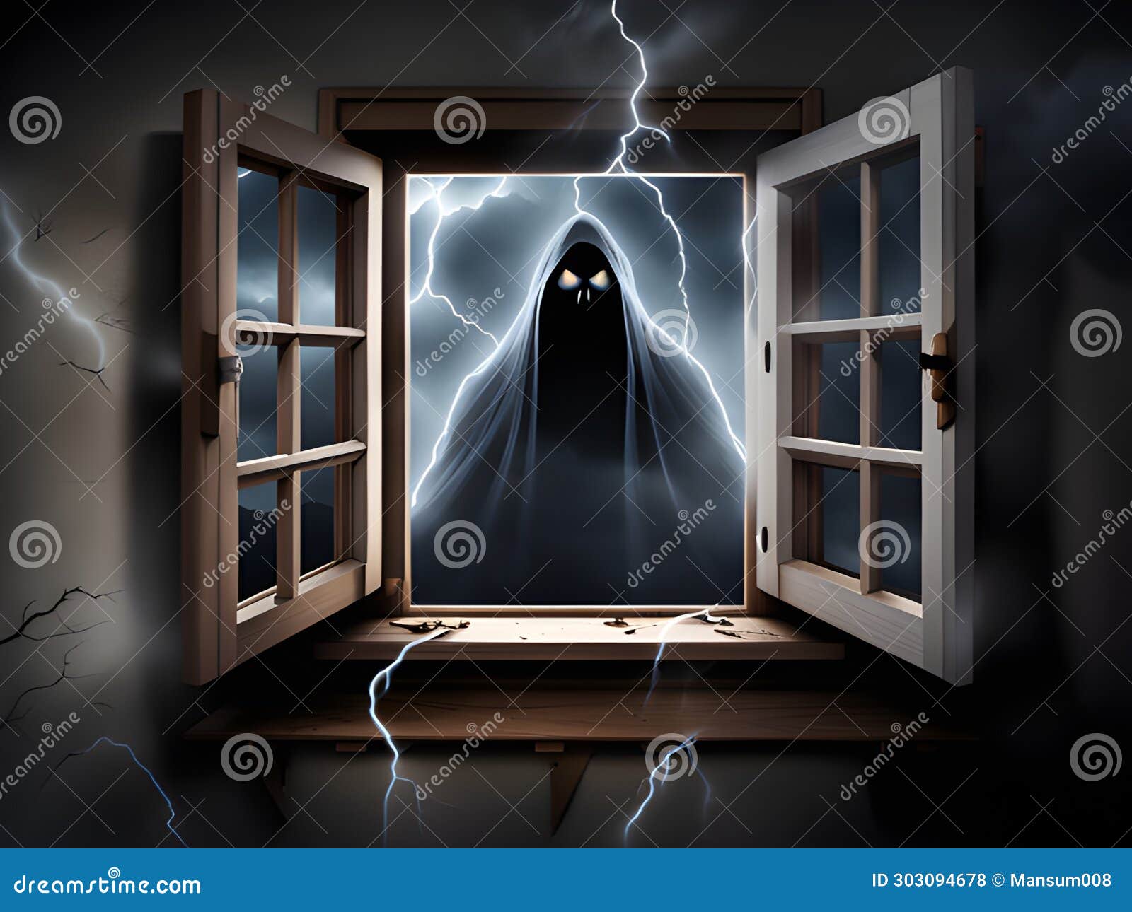 Horror ghost on the window stock illustration. Illustration of creepy ...