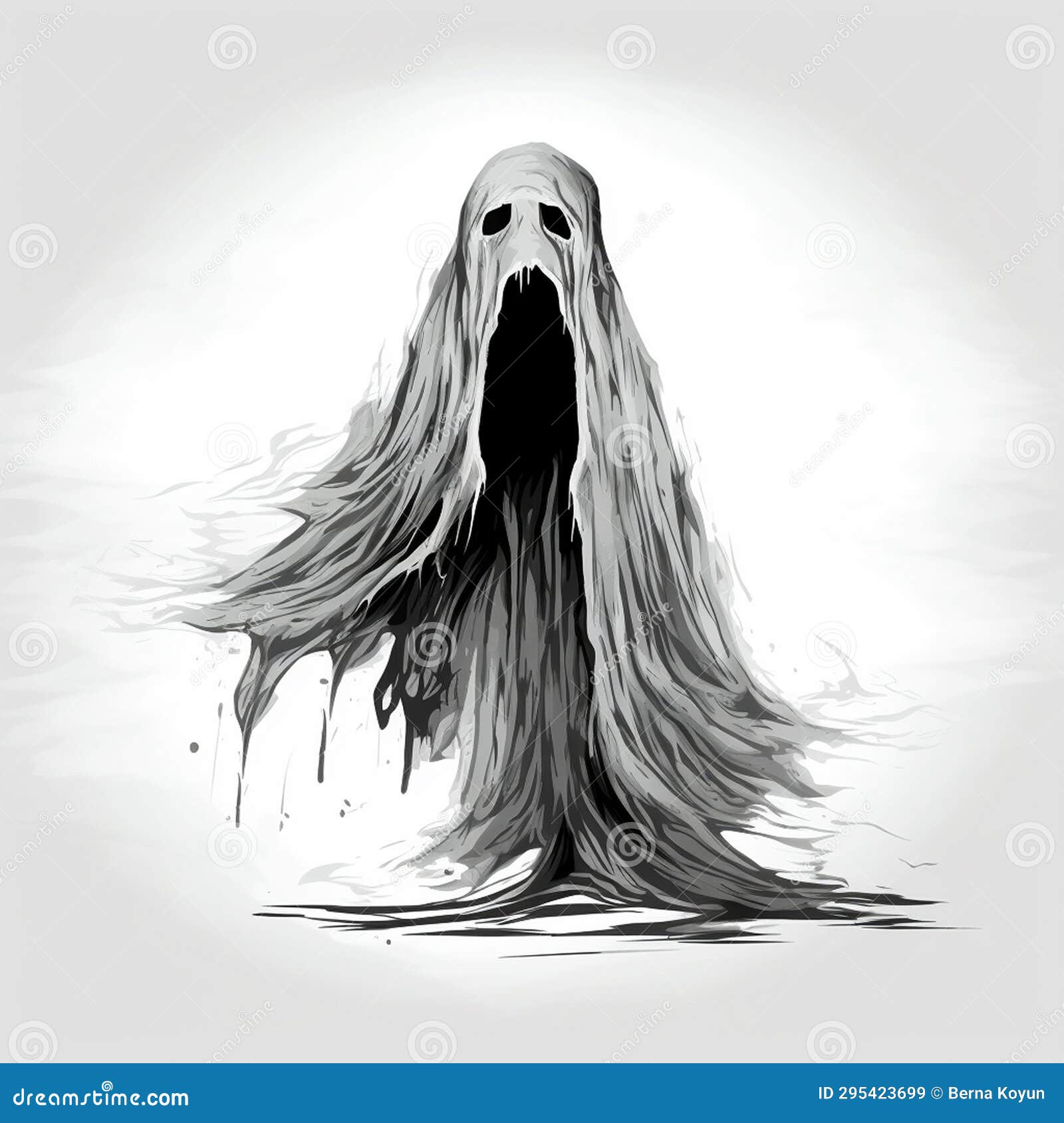 Horror Ghosts Art Hauntingly Hand-Drawn Stock Illustration ...