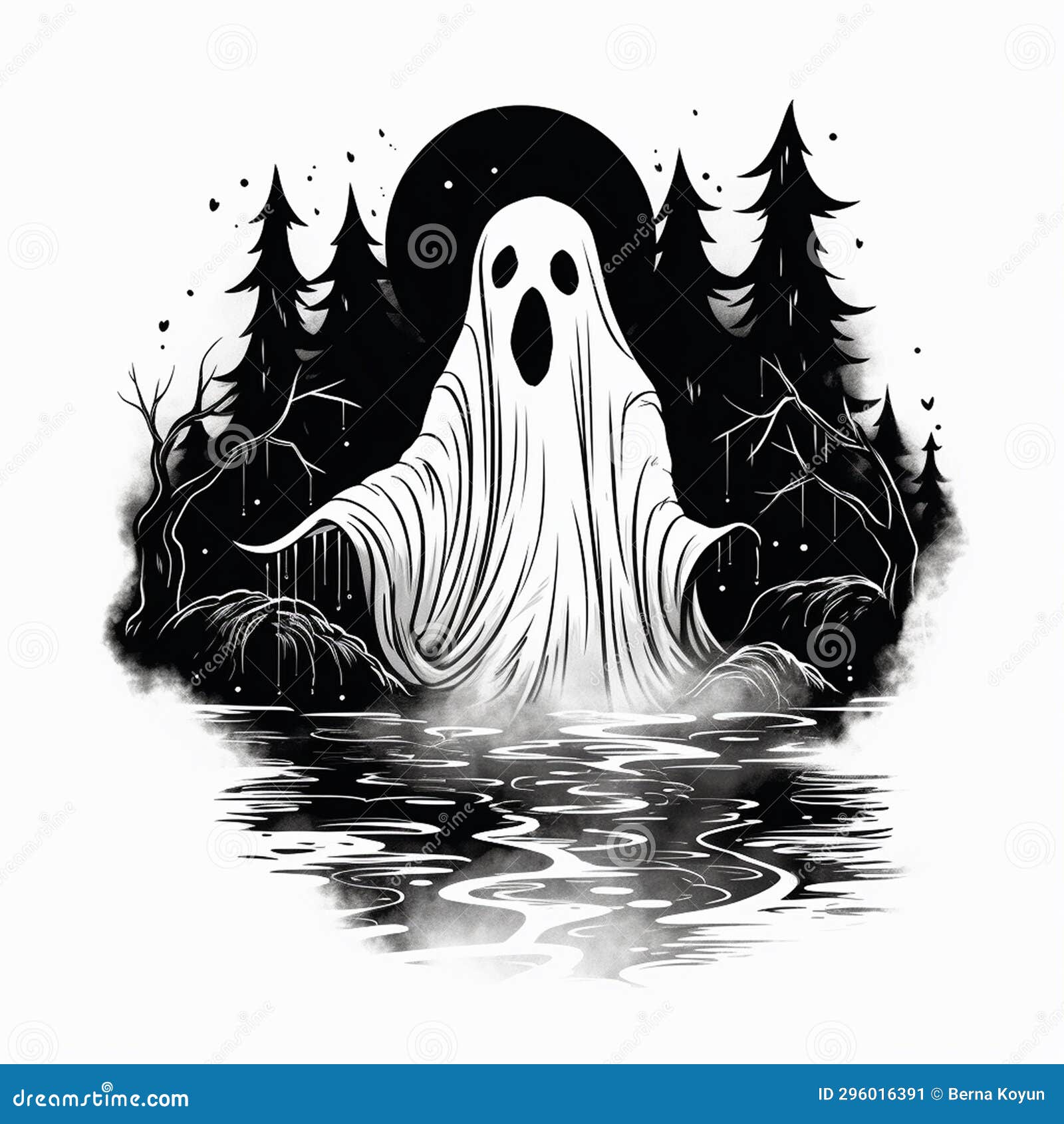 Horror Ghosts in Flat Style Creepy Modernism Stock Illustration ...