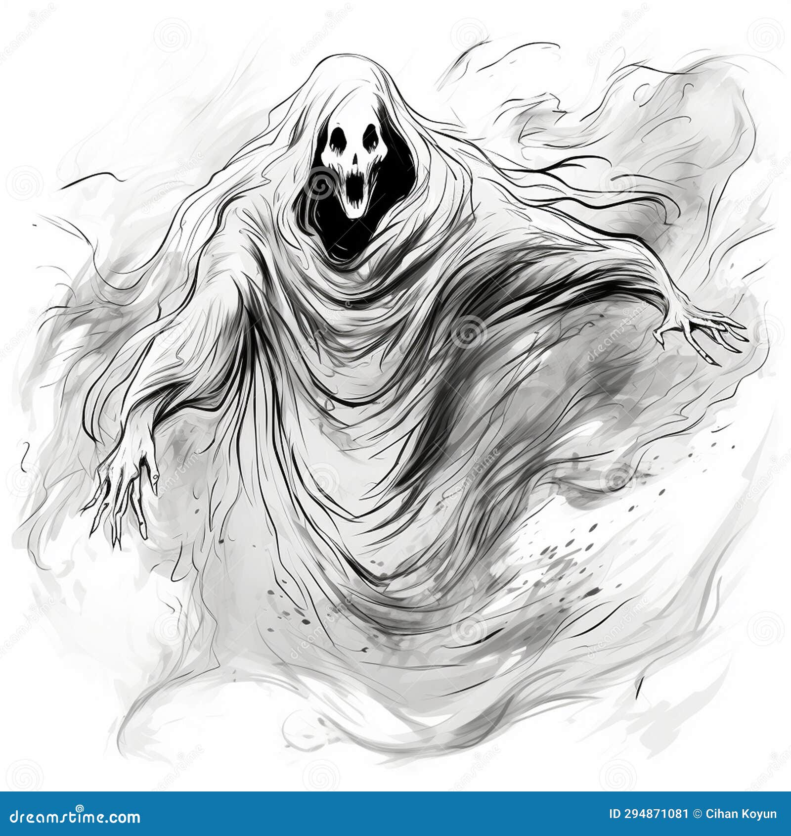 Horror Halloween Ghost Drawing Stock Illustration - Illustration of ...