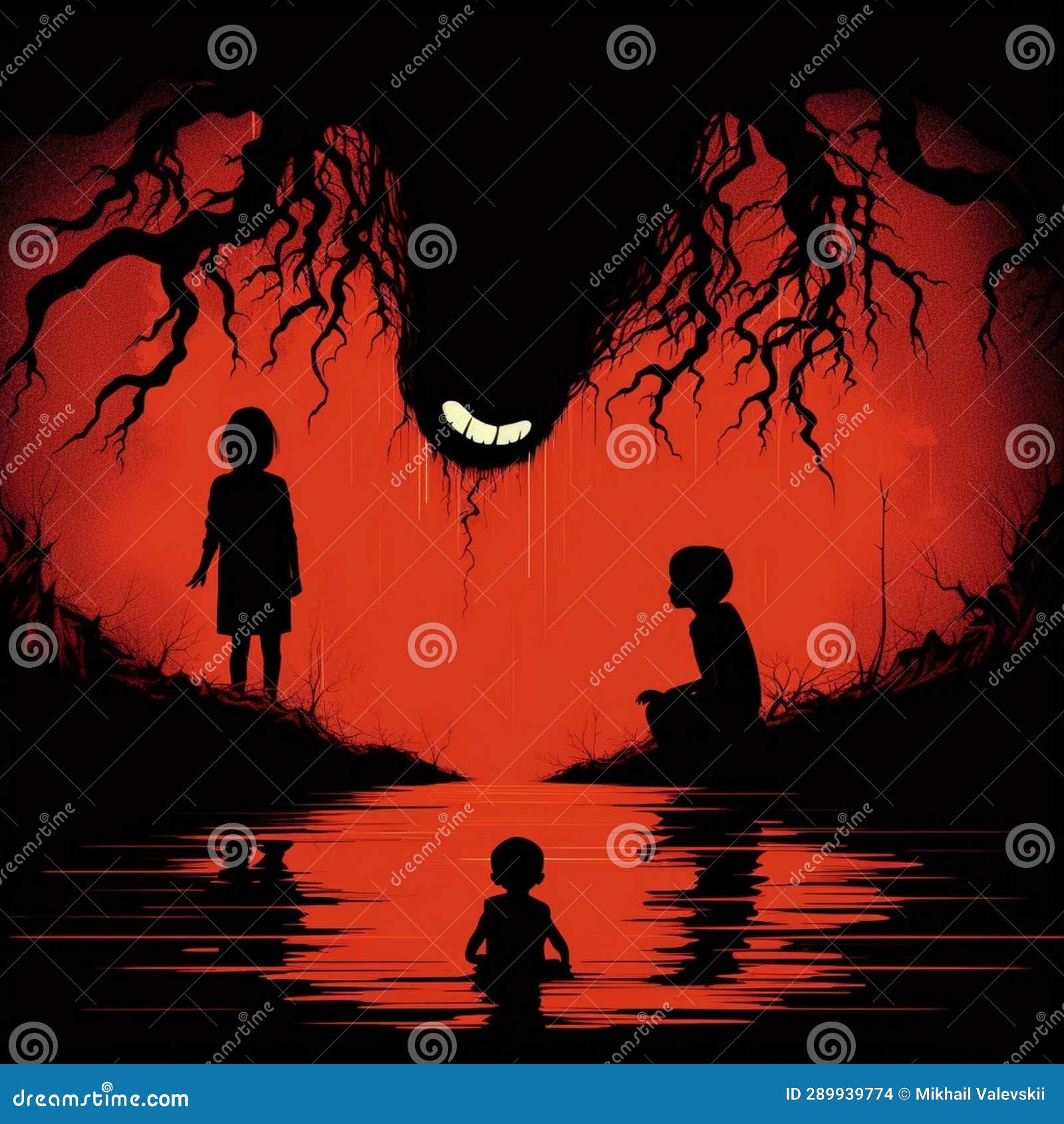 Boy and Shadow Monster Horror Illustration Stock Illustration ...