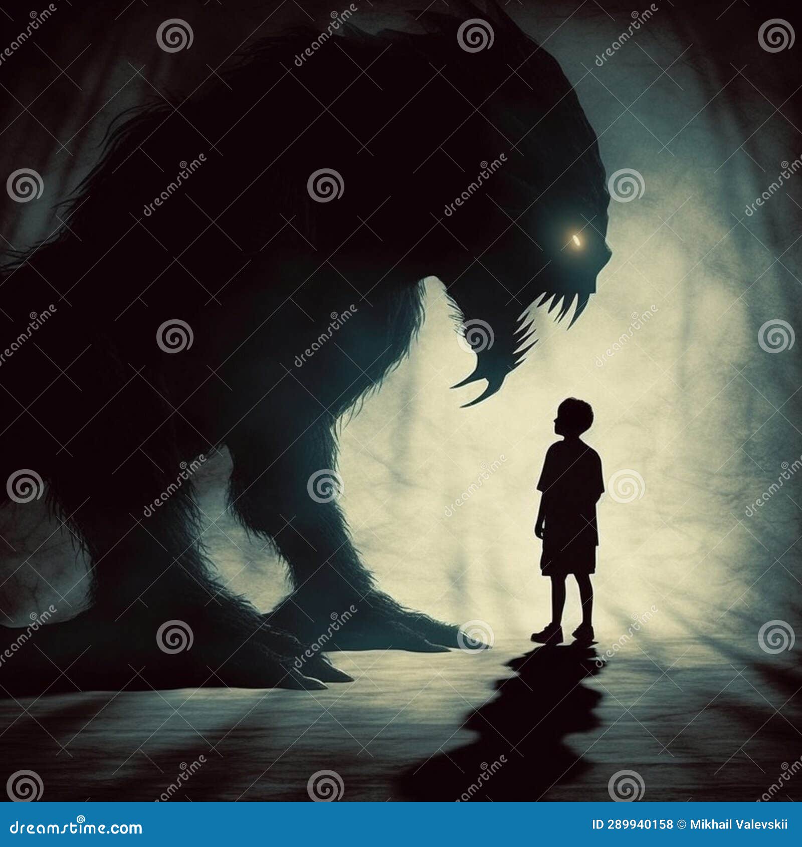 Boy and Shadow Monster Horror Illustration Stock Illustration ...