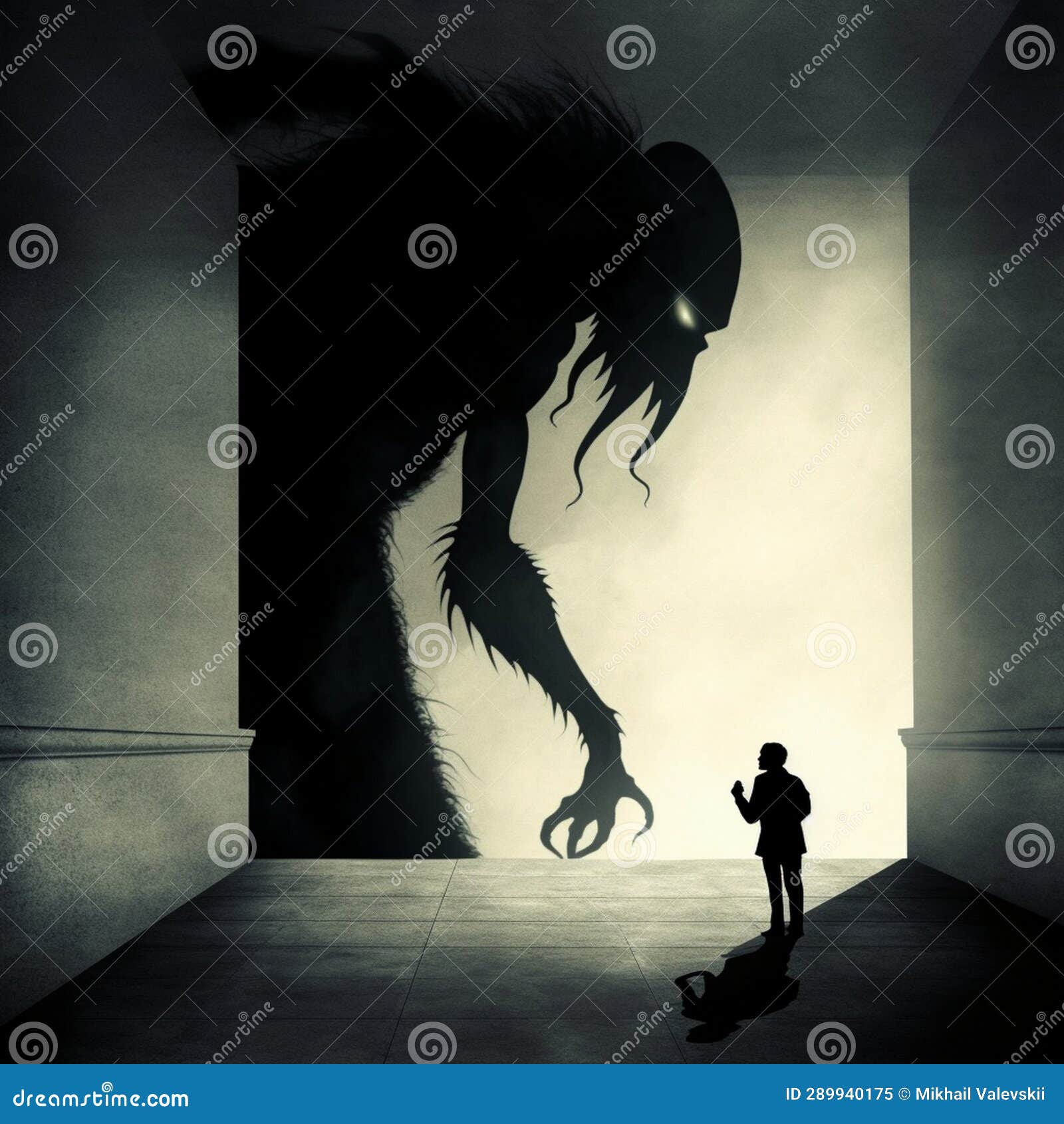 Boy and Shadow Monster Horror Illustration Stock Illustration ...