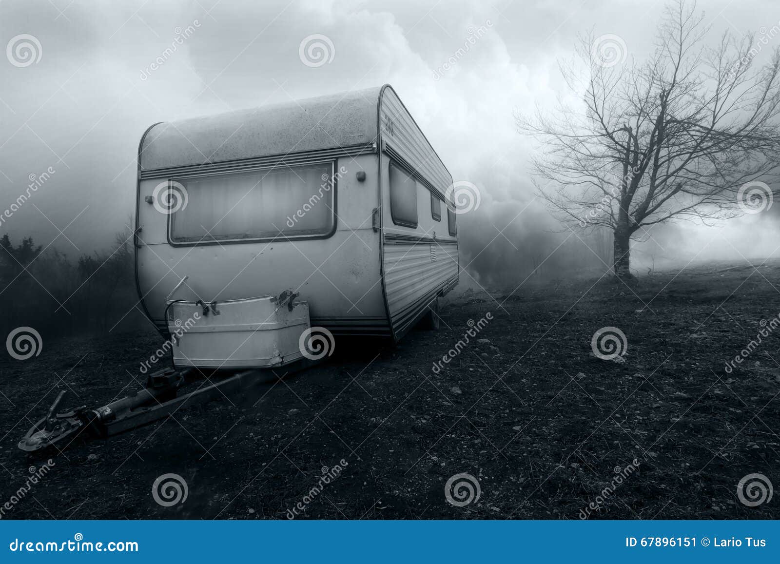 Horror Image of Haunted Camper Van Stock Image - Image of clouds, night ...