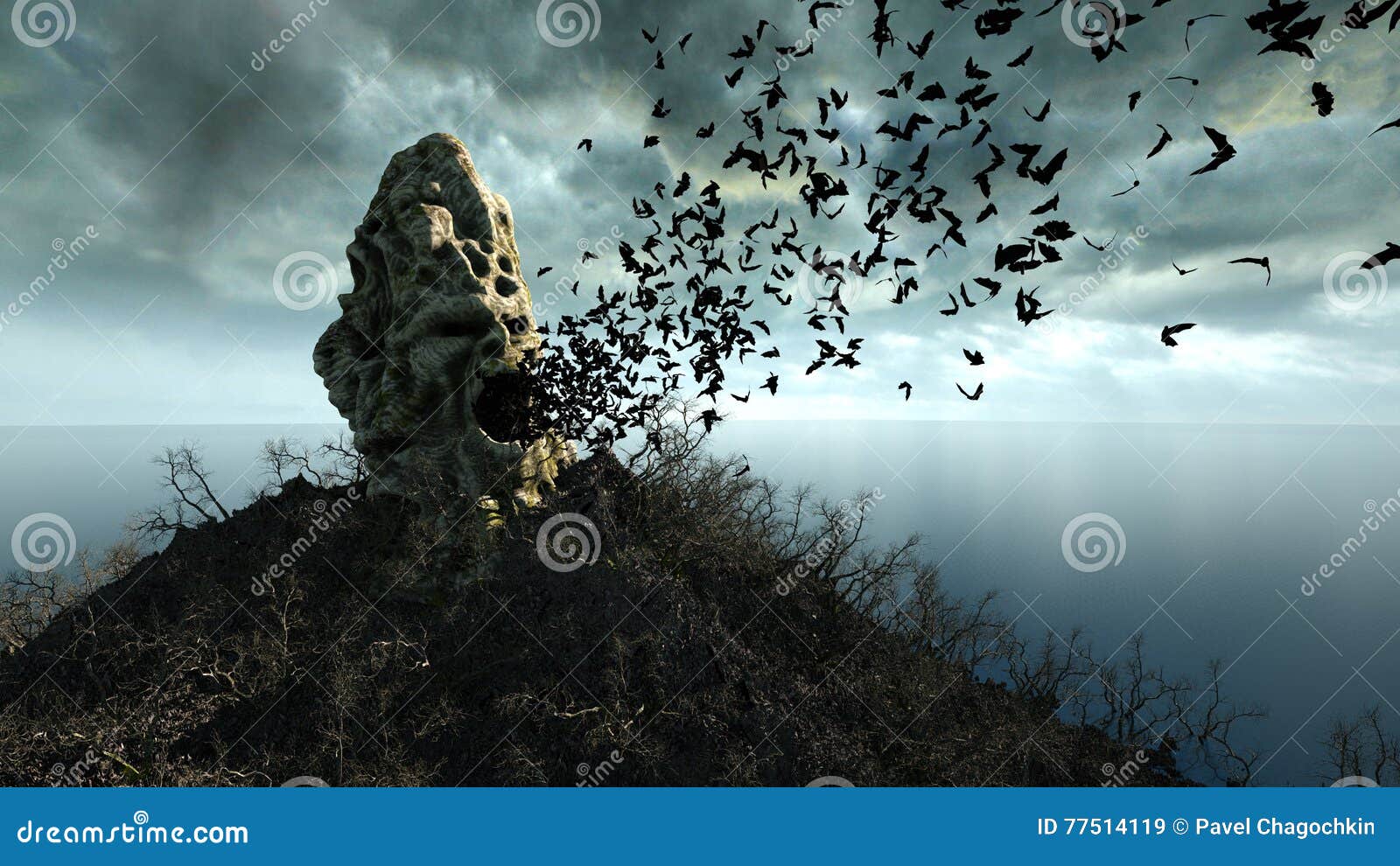 Halloween Concept Background With Scary Silhouette Dead Tree And Spooky ...