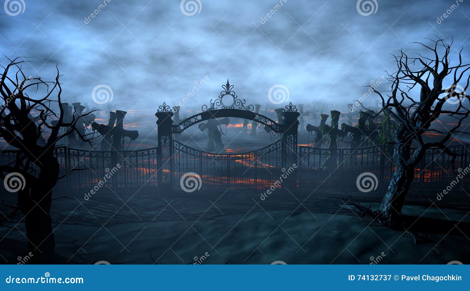 Horror Night Cemetery, Grave. Moonlight . Halloween Concept. 3d ...