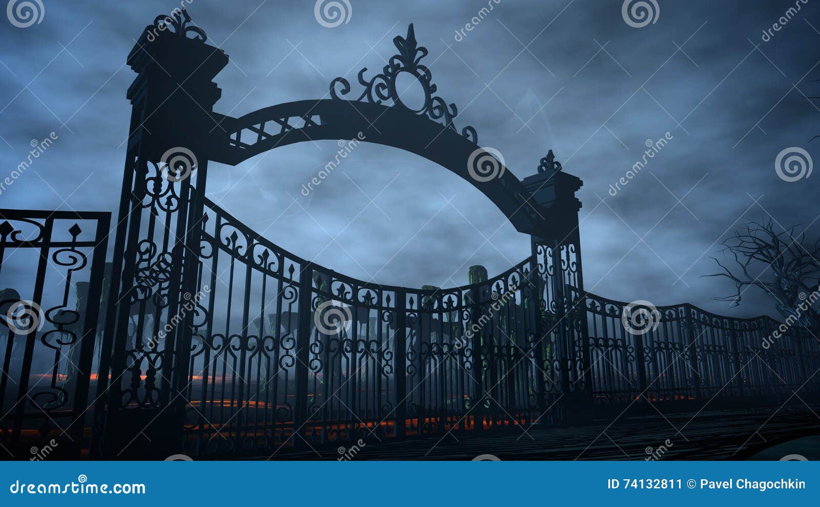 Horror Night Cemetery, Grave. Moonlight . Halloween Concept. 3d ...