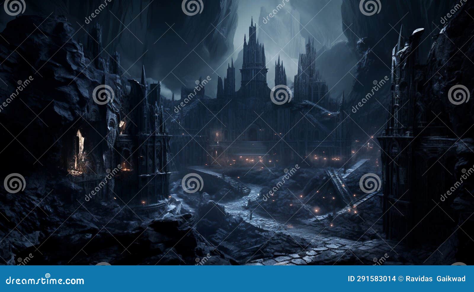 Horror Palace with Lights at Night Background AI Generated Stock ...