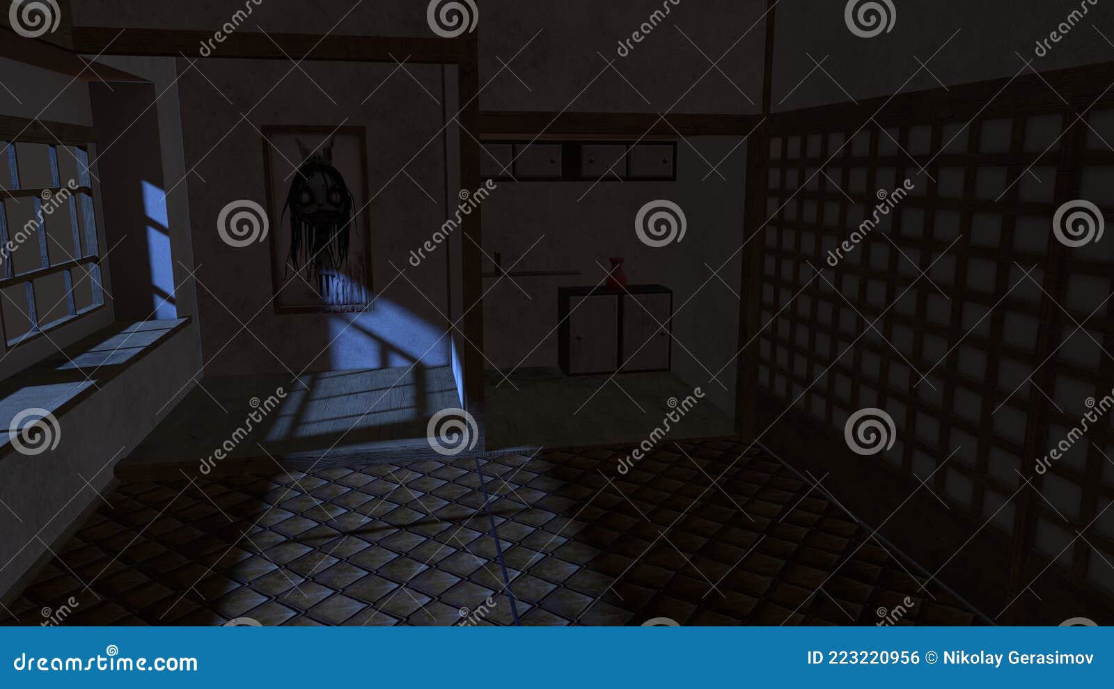 Horror Room with a Window and Traces of Blood 3d-illustration 3d ...