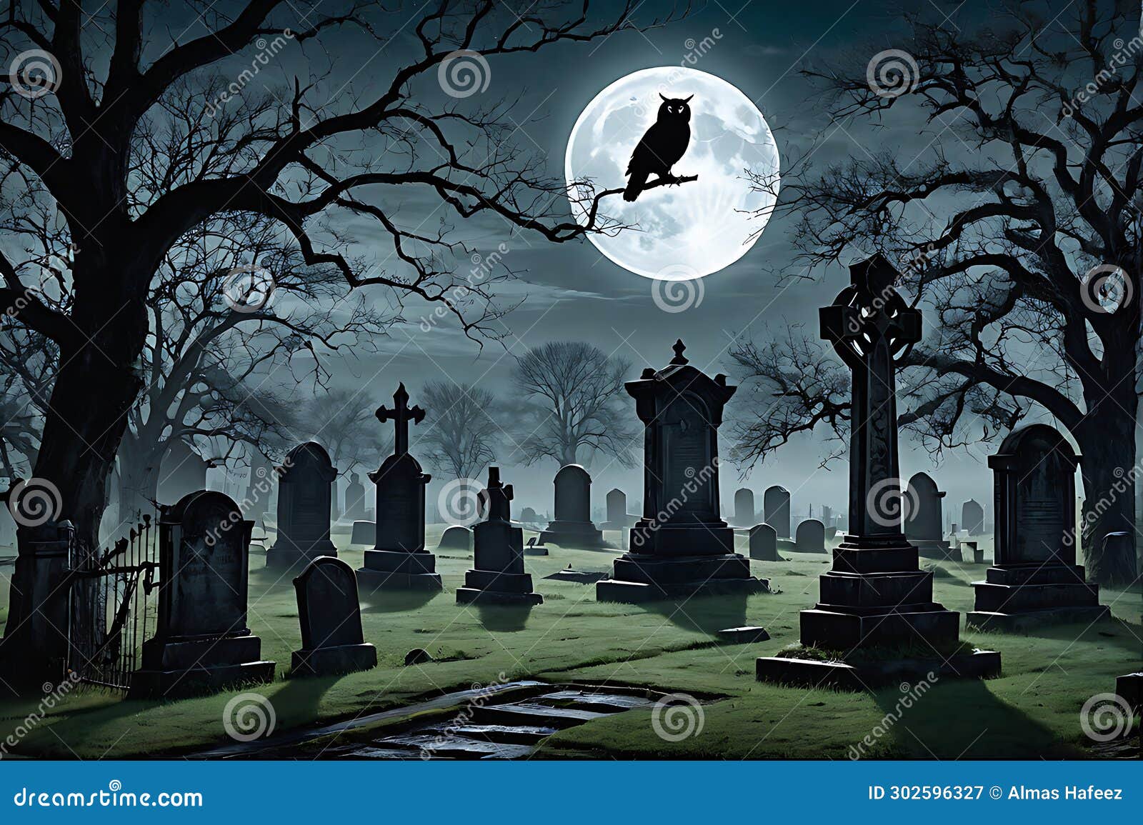 Horror and Scary Scene of Grave Yard Stock Illustration - Illustration ...
