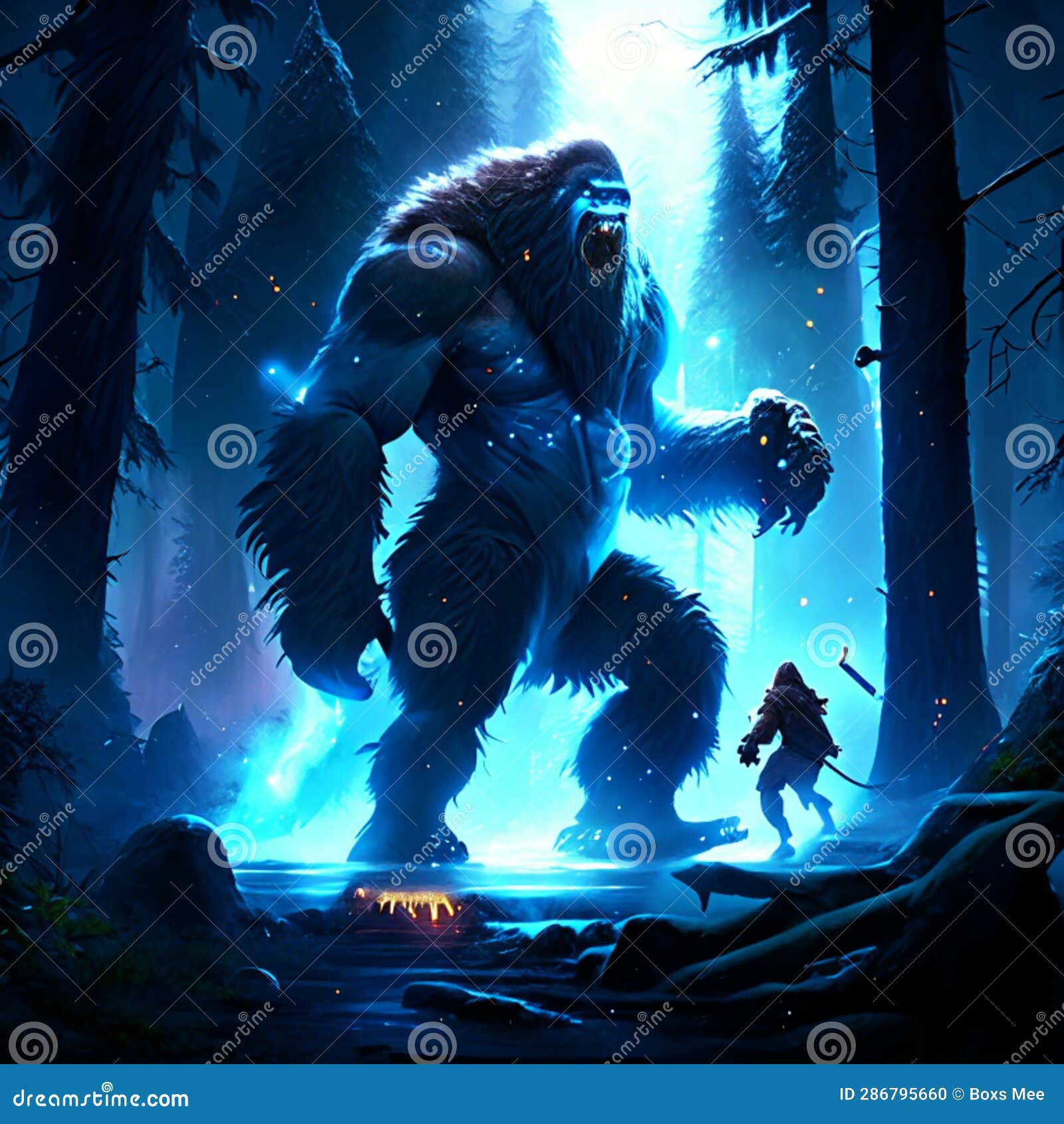 Horror Scene with Monster in the Forest. 3d Rendering Stock ...