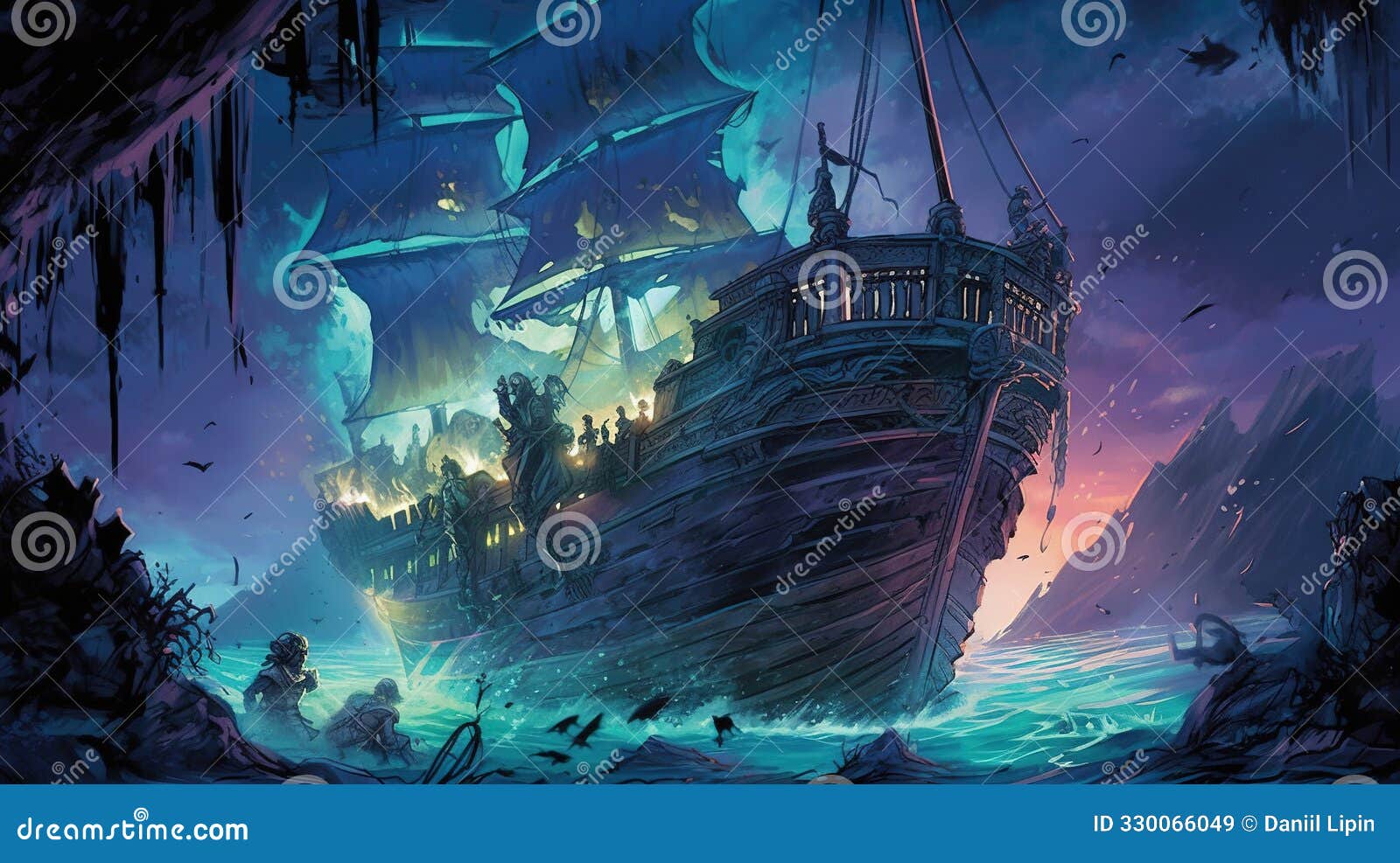 A Horror Scene Set in a Ghost Ship with a Cursed Treasure and Undead ...