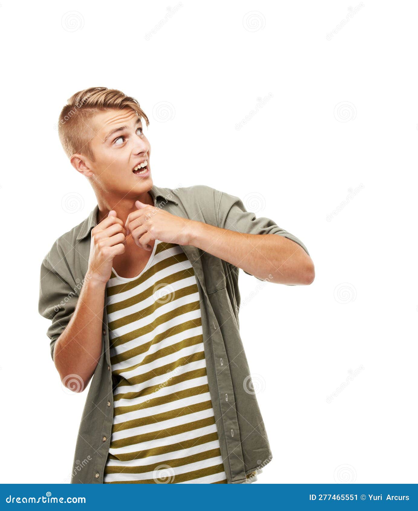 The Horror. Studio Shot of a Young Man Recoiling in Horror at Copyspace ...