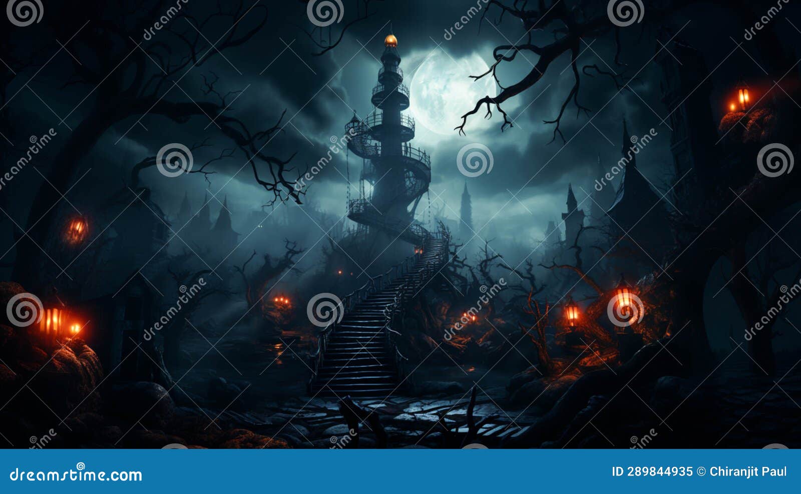 A Horror Tower with a Spiral Staircase on the Top Stock Illustration ...