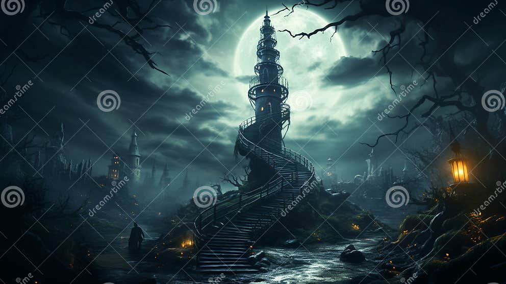 A Horror Tower with a Spiral Staircase on the Top Stock Image - Image ...