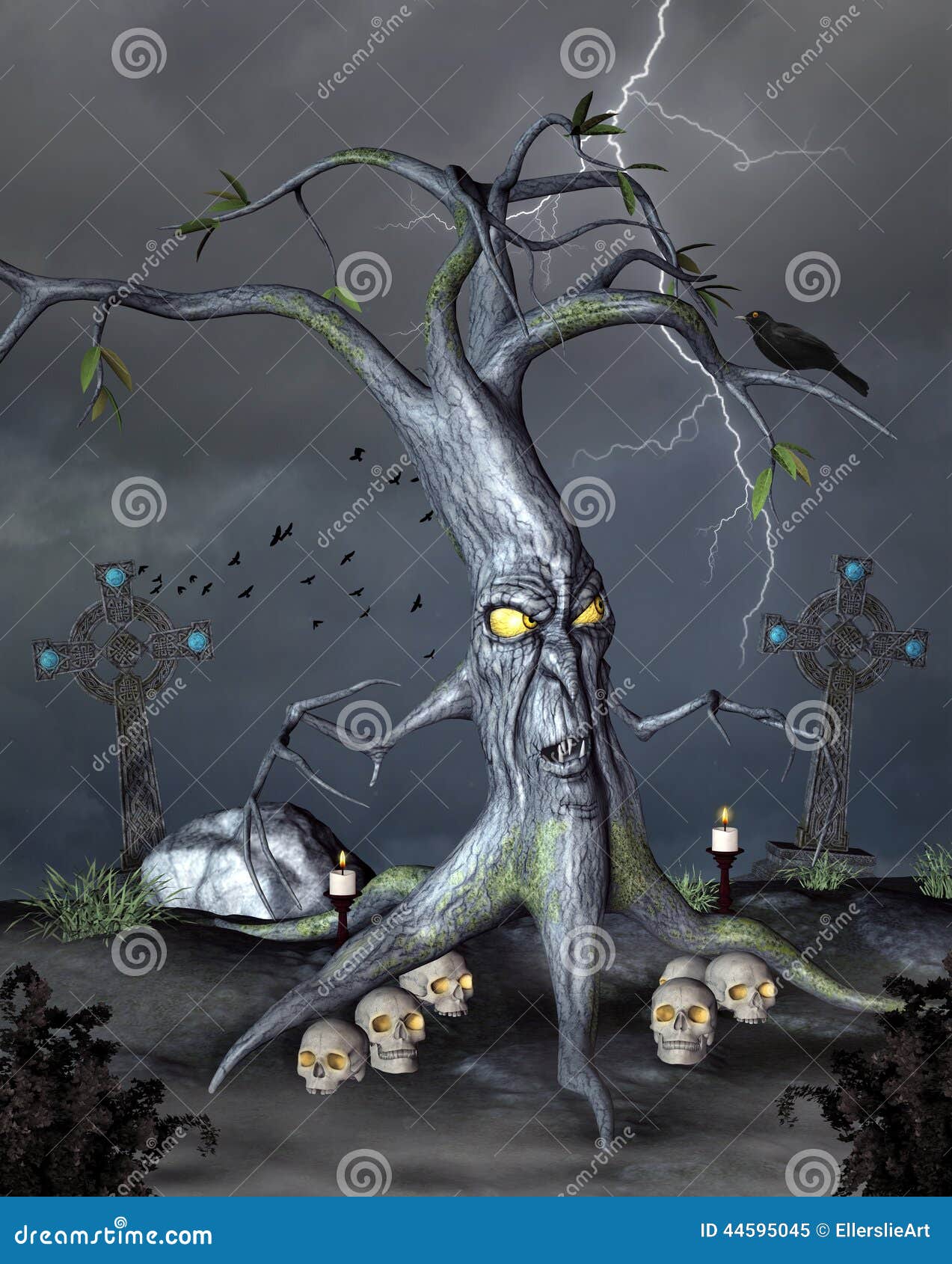 Horror tree stock illustration. Illustration of cross - 44595045
