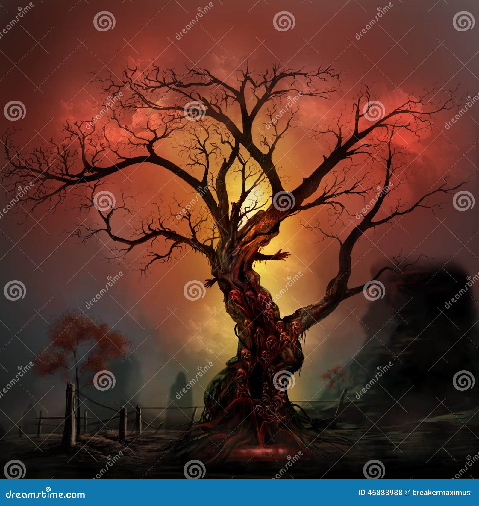 Horror Tree Landscape Artwork. Stock Illustration - Illustration of ...
