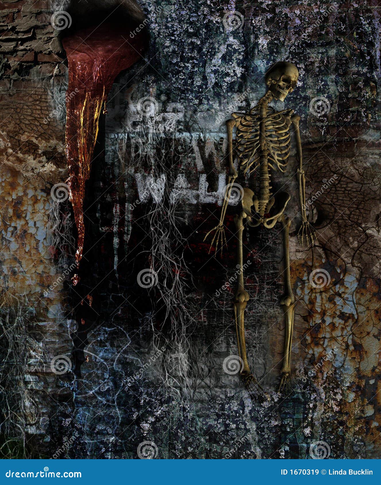 Horror Wall with Skeleton stock image. Image of filthy - 1670319