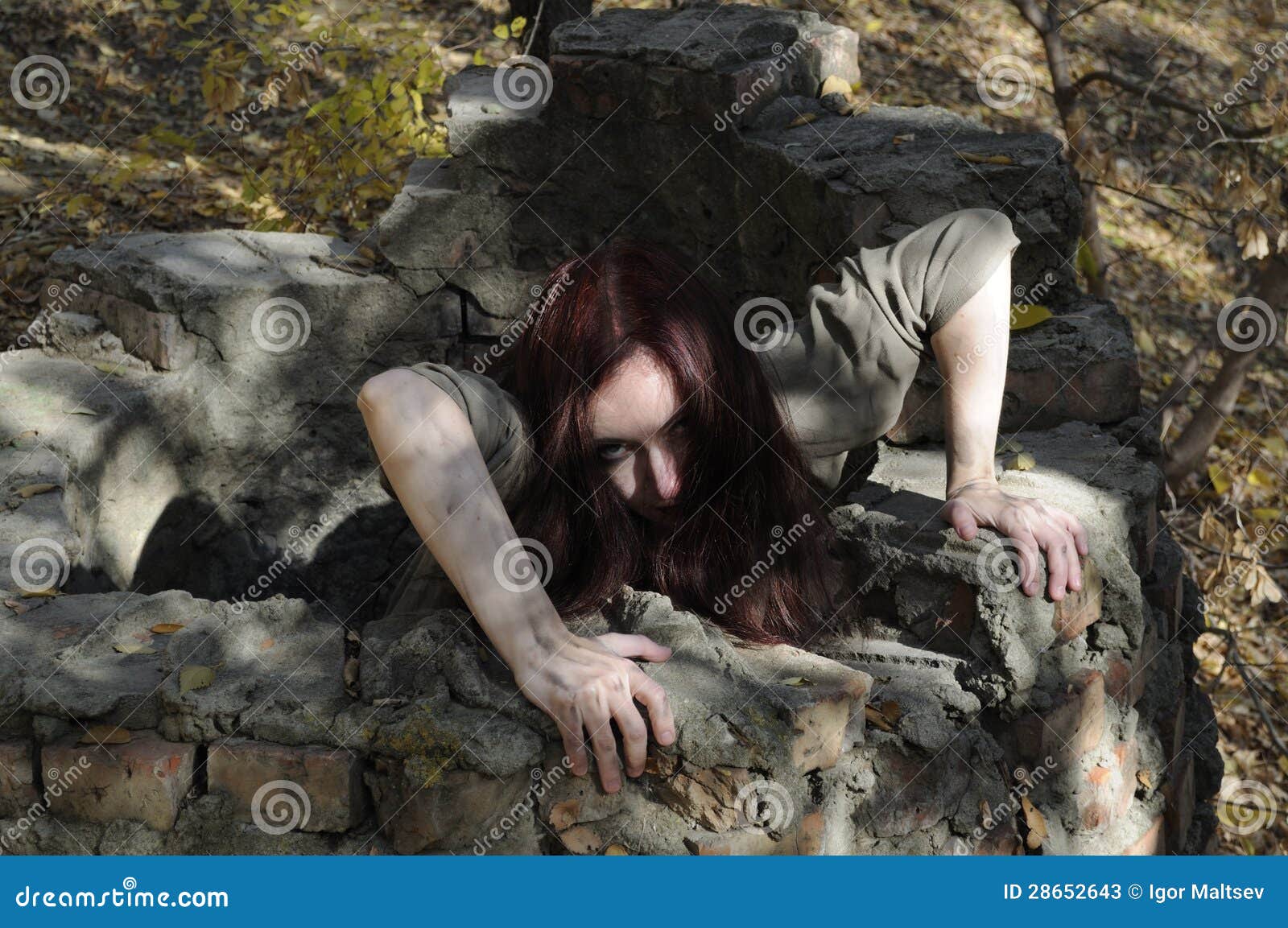 Horror Woman In Window Wood Hand Hold Cage Scary Scene Halloween ...