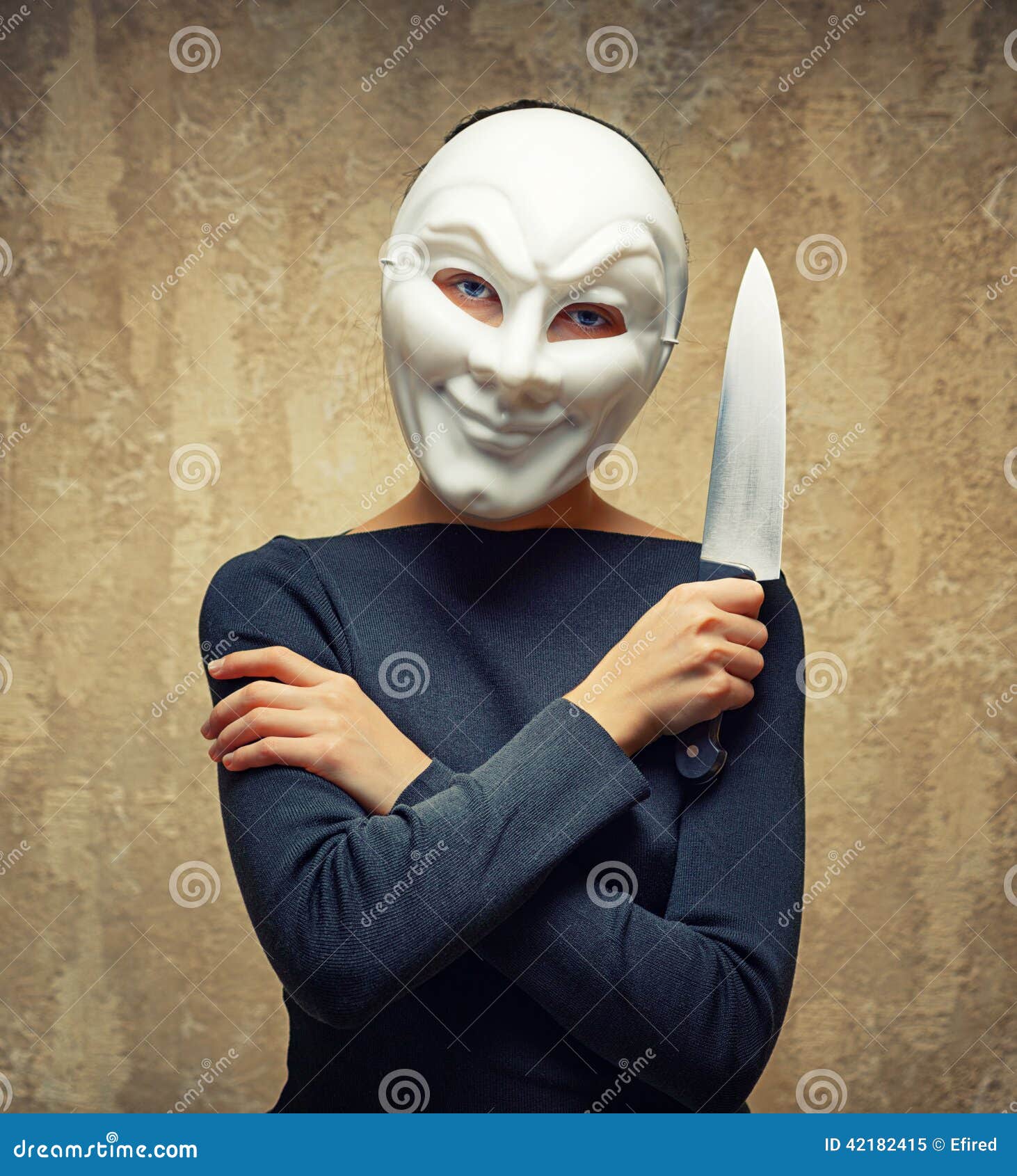 Woman in White Mask Holding the Knife Stock Image - Image of face ...