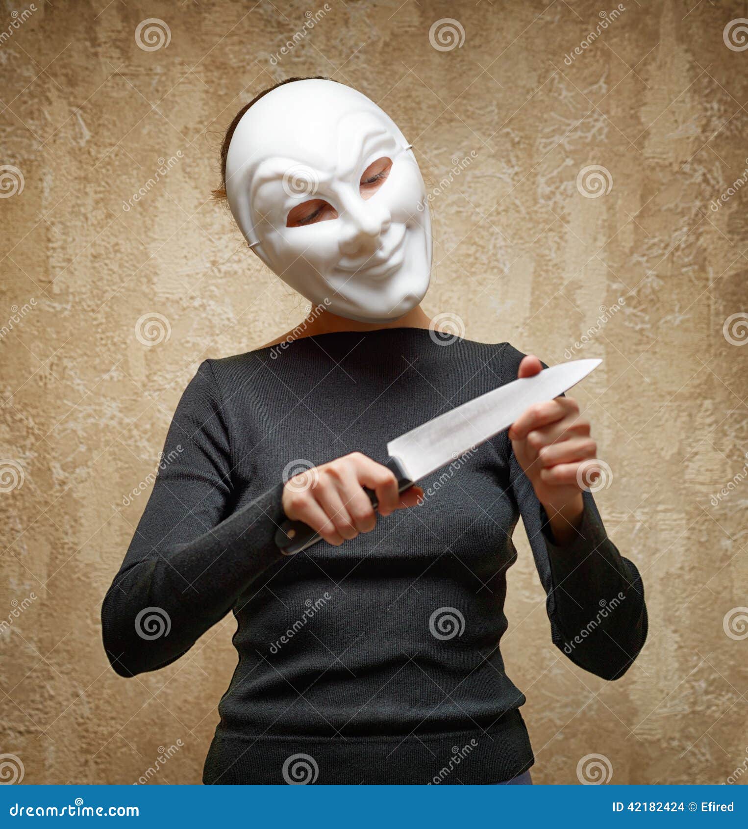 Woman in White Mask Holding the Knife Stock Photo - Image of dark ...