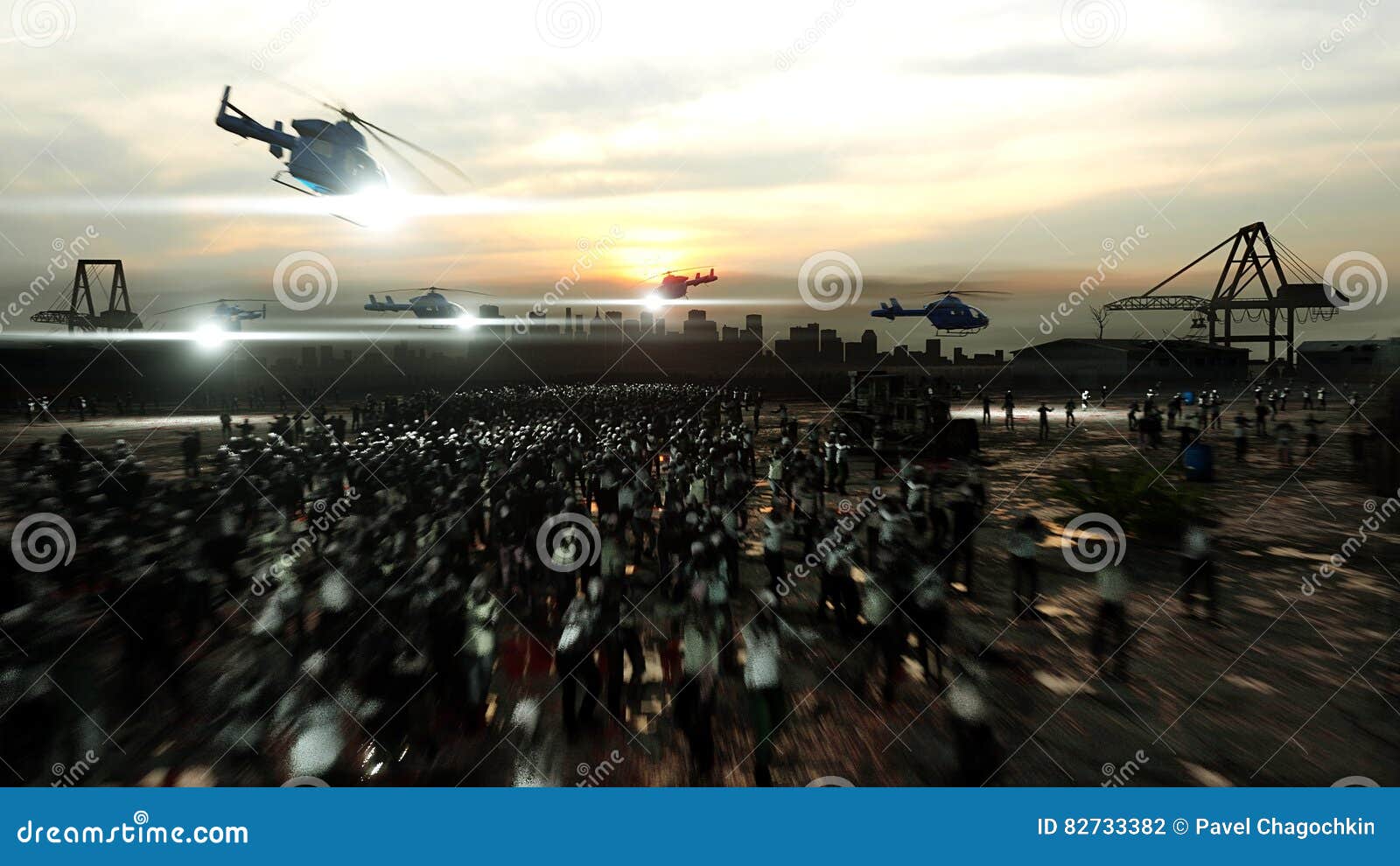 Horror Zombie Crowd Walking. Apocalypse View, Concept. 3d Rendering ...