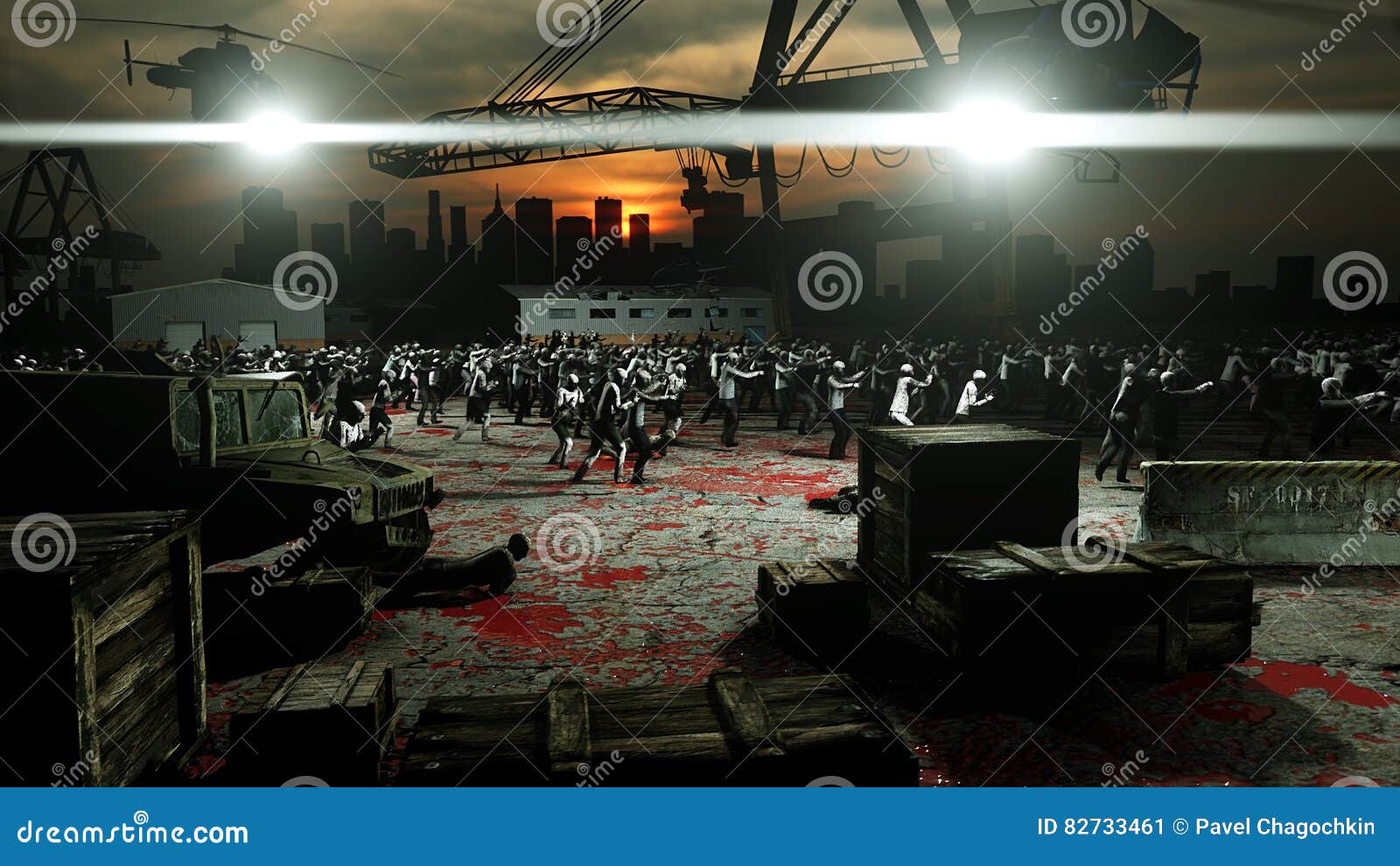 Horror Zombie Crowd Walking. Apocalypse View, Concept. 3d Rendering ...