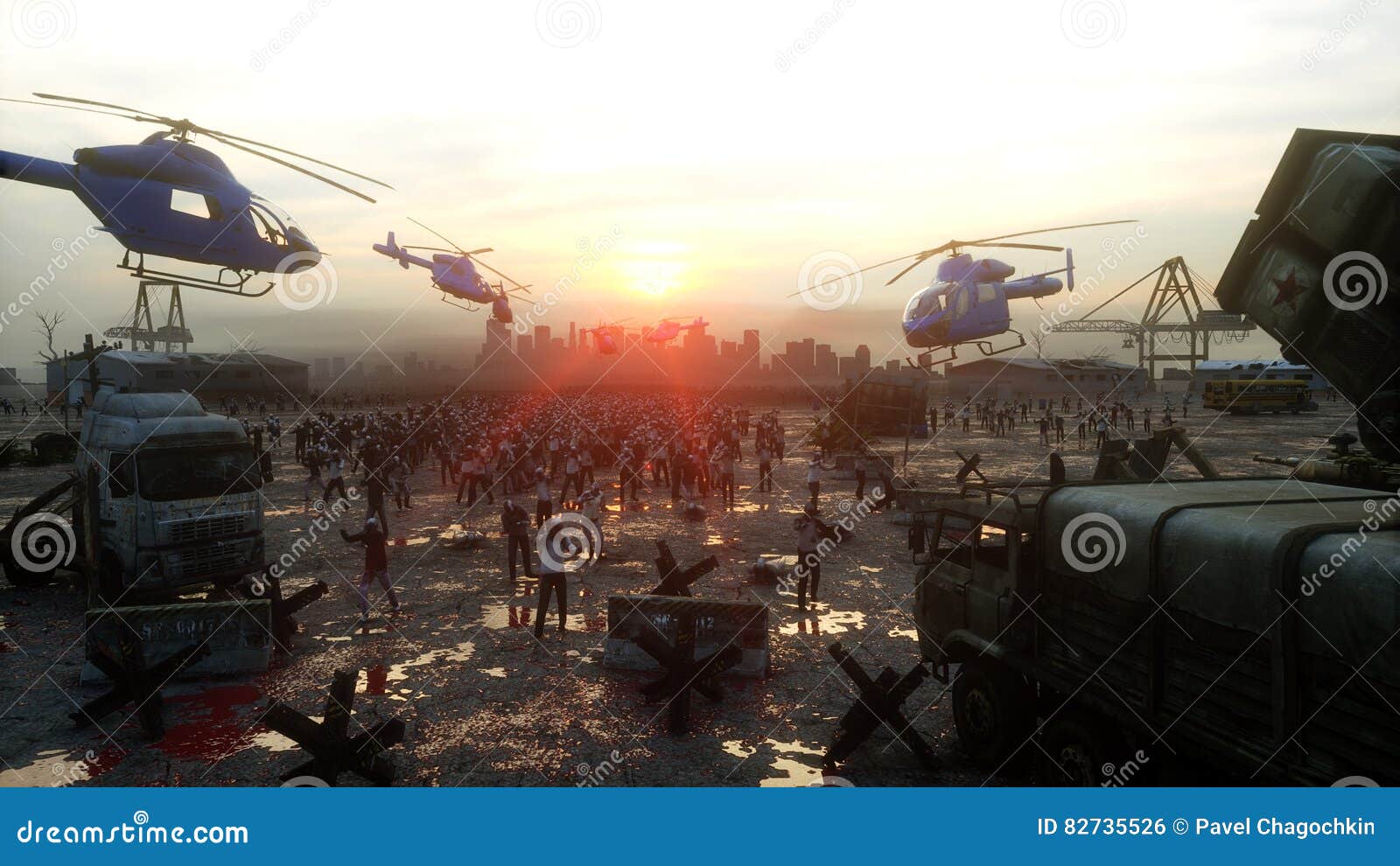 Horror Zombie Crowd Walking. Apocalypse View, Concept. 3d Rendering ...