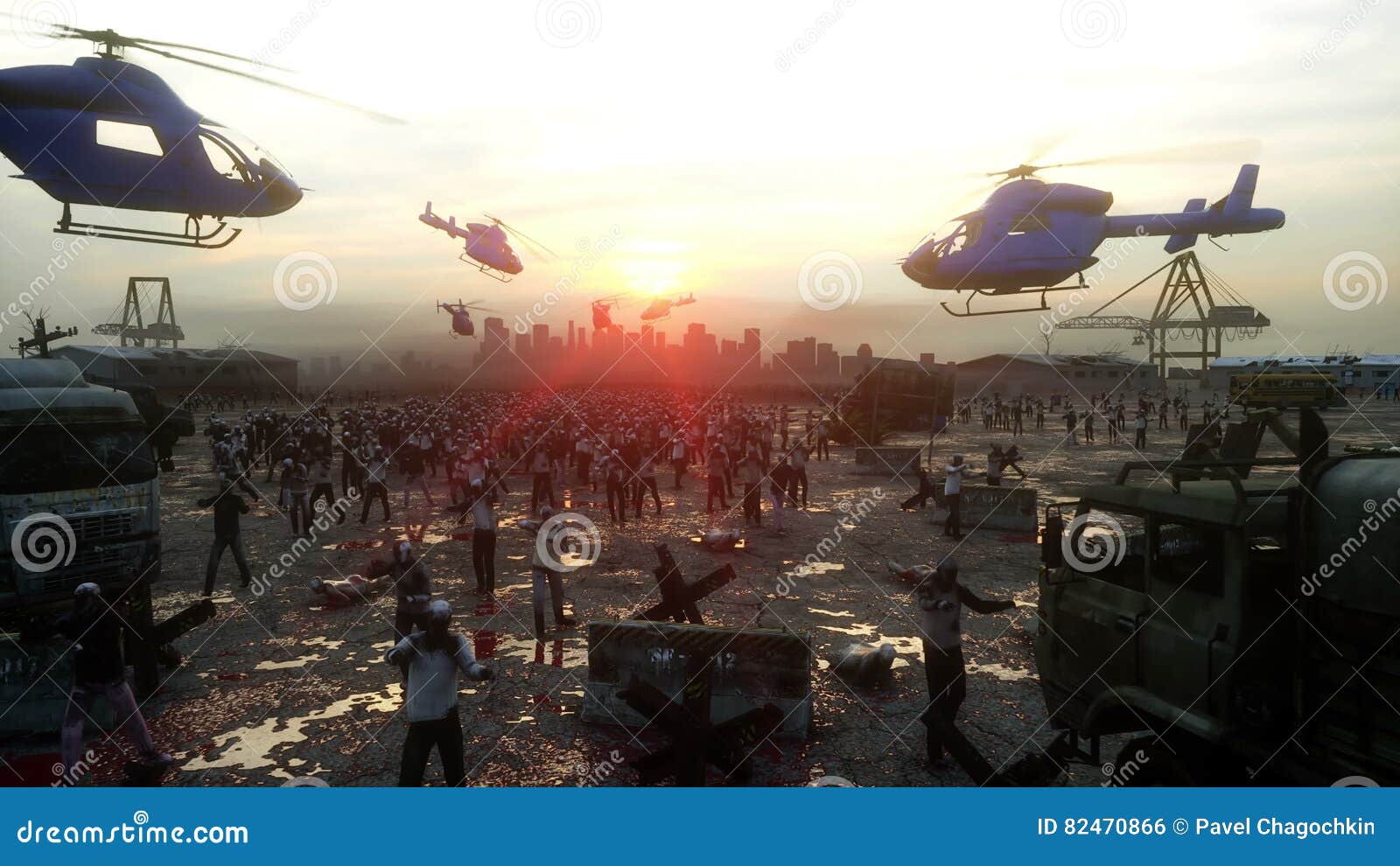 Horror Zombie Crowd Walking. Apocalypse View, Concept. Realistic 4K ...