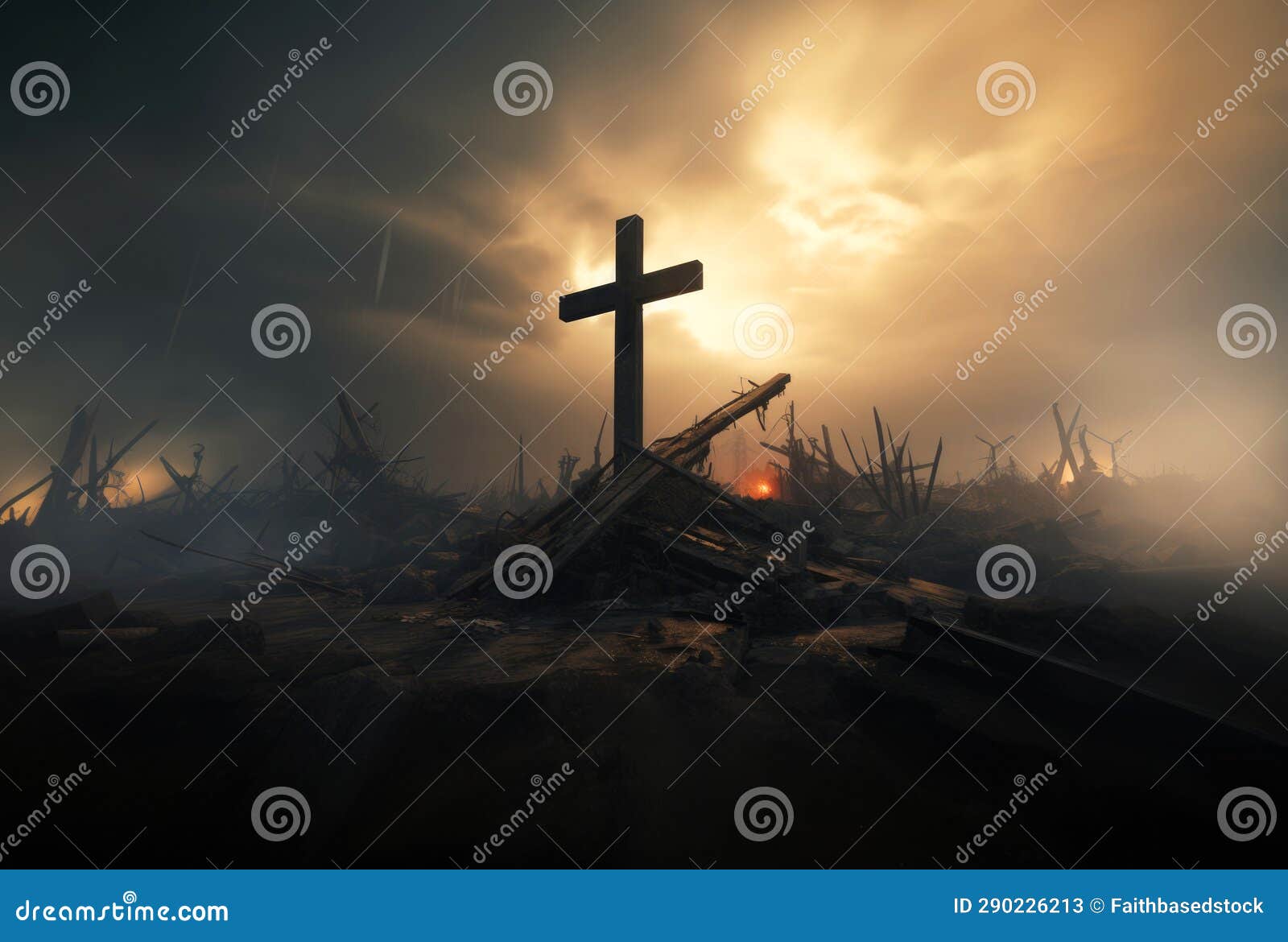 Horrors of War. Cross Standing Above Destruction Stock Illustration ...