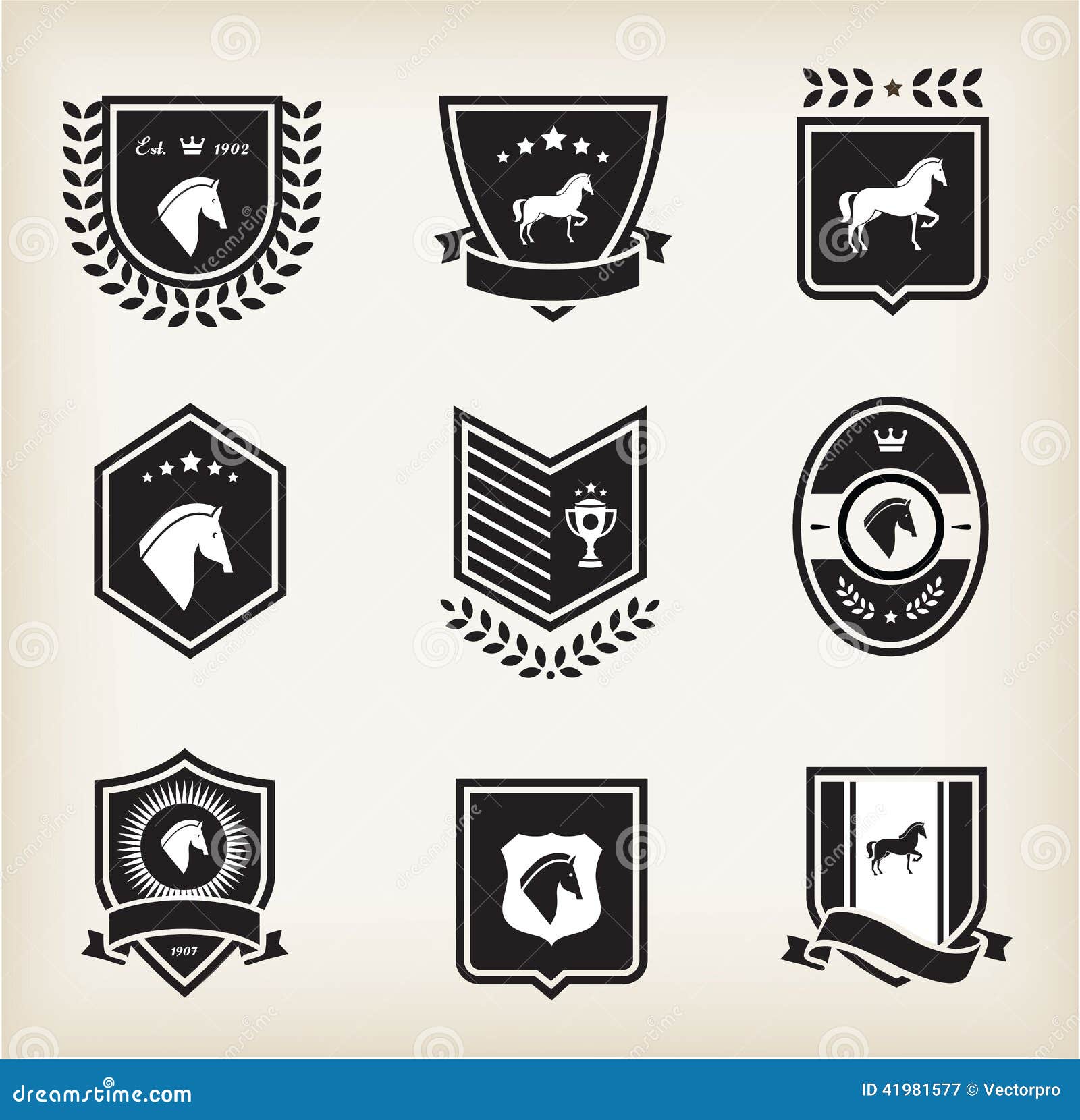 Horse badges stock vector. Illustration of abstract, head - 41981577