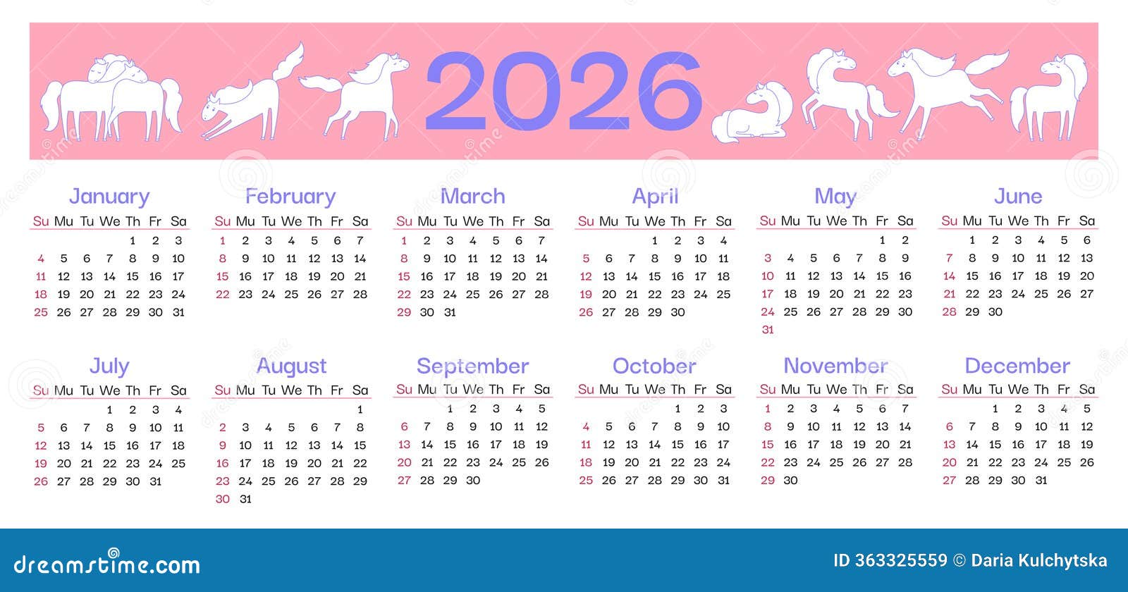 Calendar 2026 Template Set Vector, Week Starts Sunday, Set Of 12 Month ... Calendar 2026 Template Set Vector, Week Starts Sunday, Set Of 12 Month ...