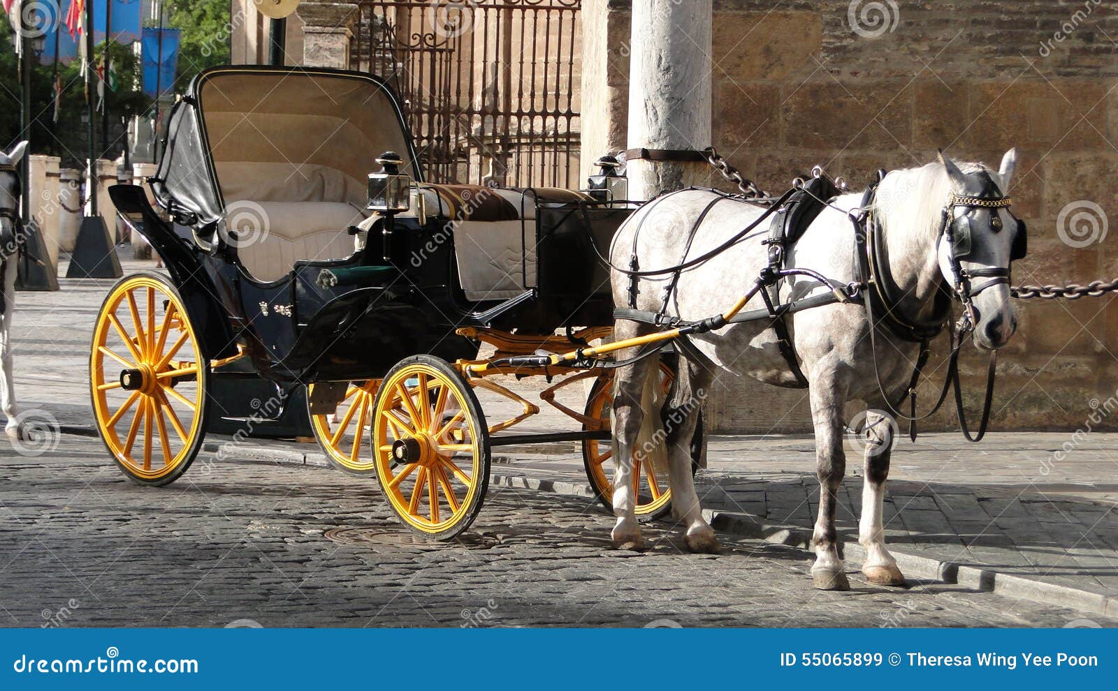 Horse Carriage in Sevilla, Spain Stock Image - Image of drawn, yellow ...