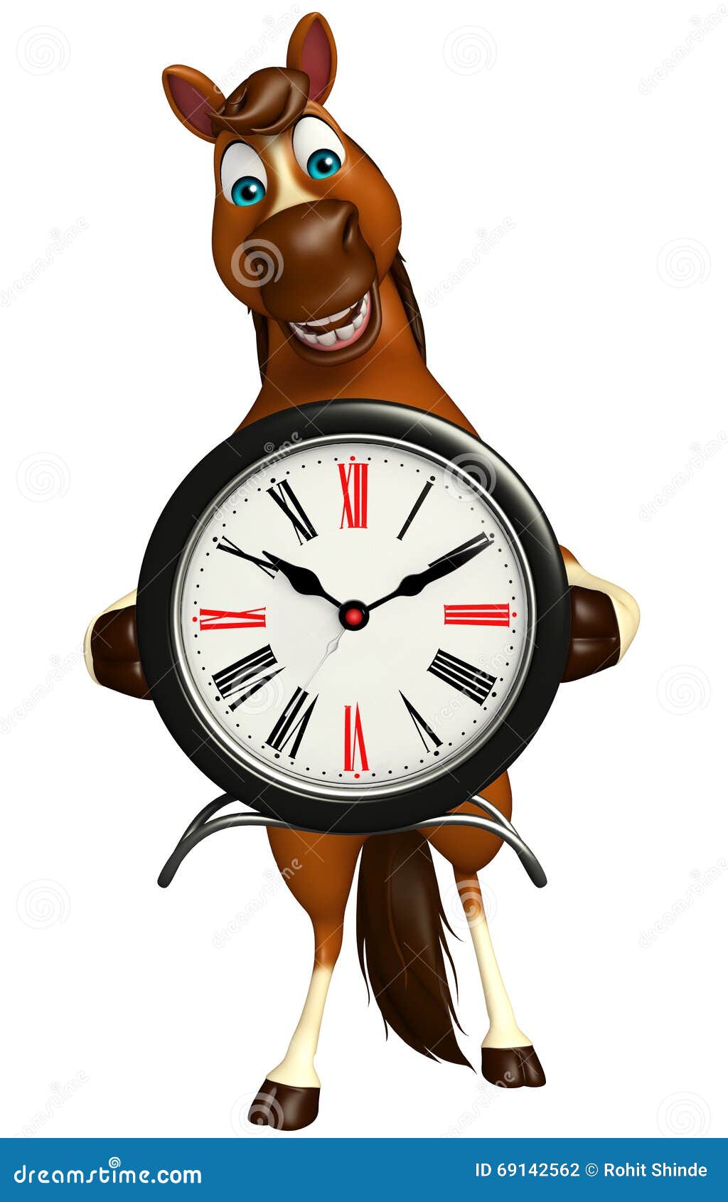Horse Cartoon Character with Clock Stock Illustration - Illustration of ...