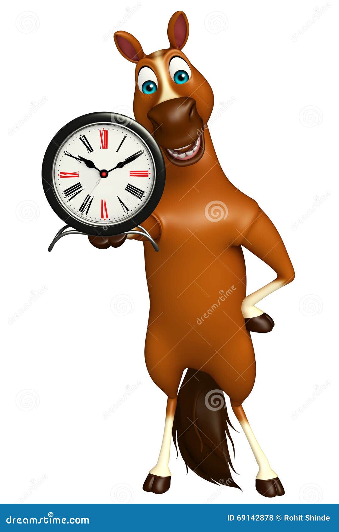 Horse Cartoon Character with Clock Stock Illustration - Illustration of ...