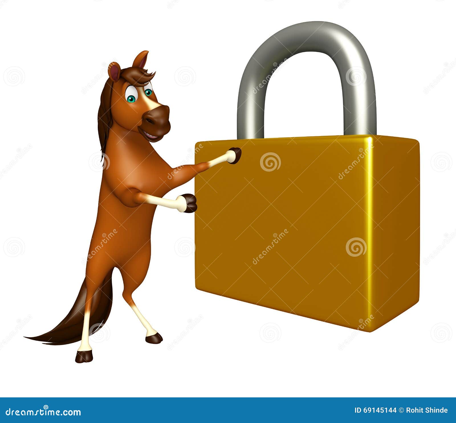 Horse Cartoon Character with Lock Stock Illustration - Illustration of ...