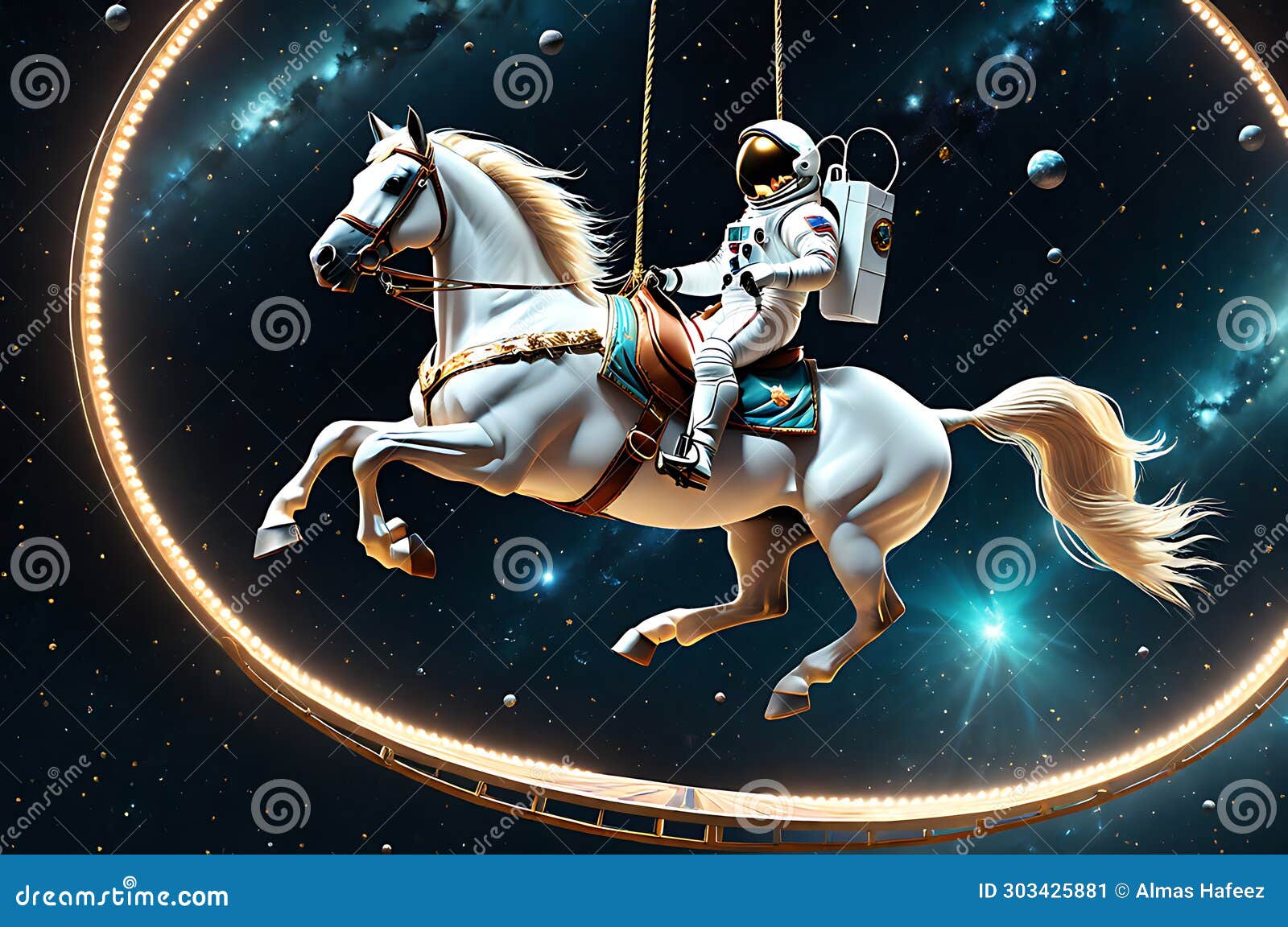 A Horse Defying Gravity, Riding an Astronaut Floating in the Abyss of ...