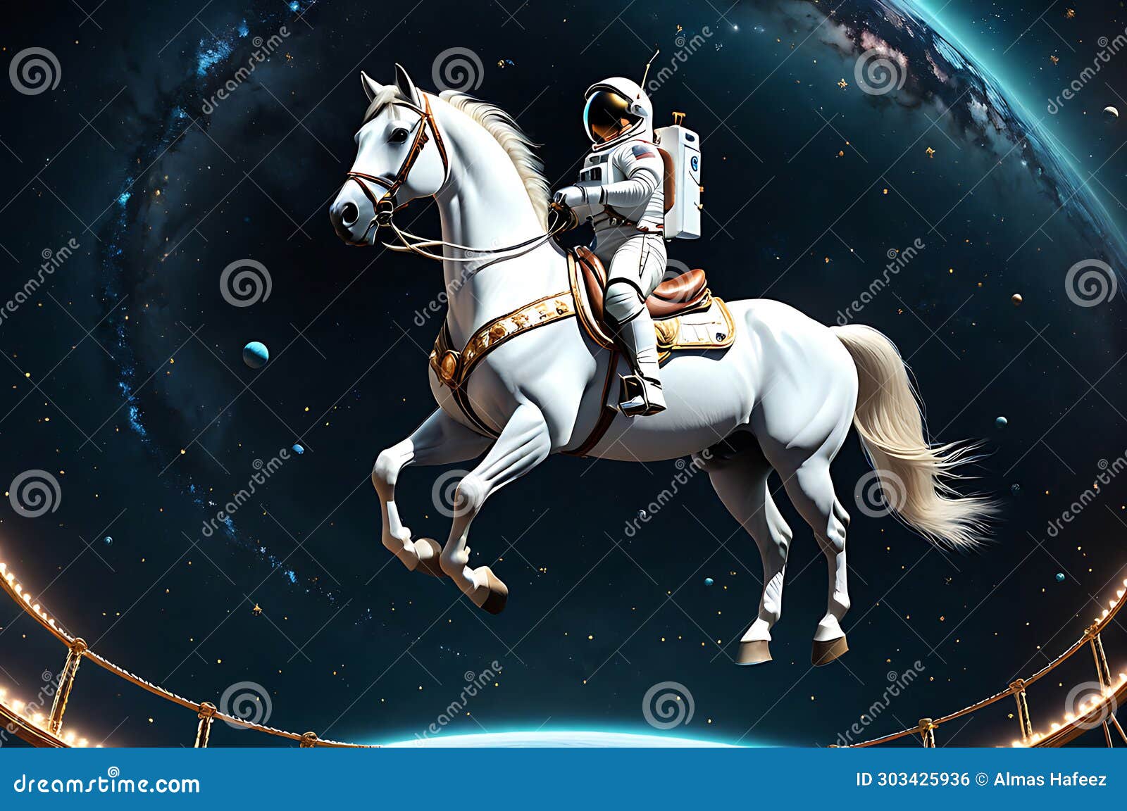 A Horse Defying Gravity, Riding an Astronaut Floating in the Abyss of ...