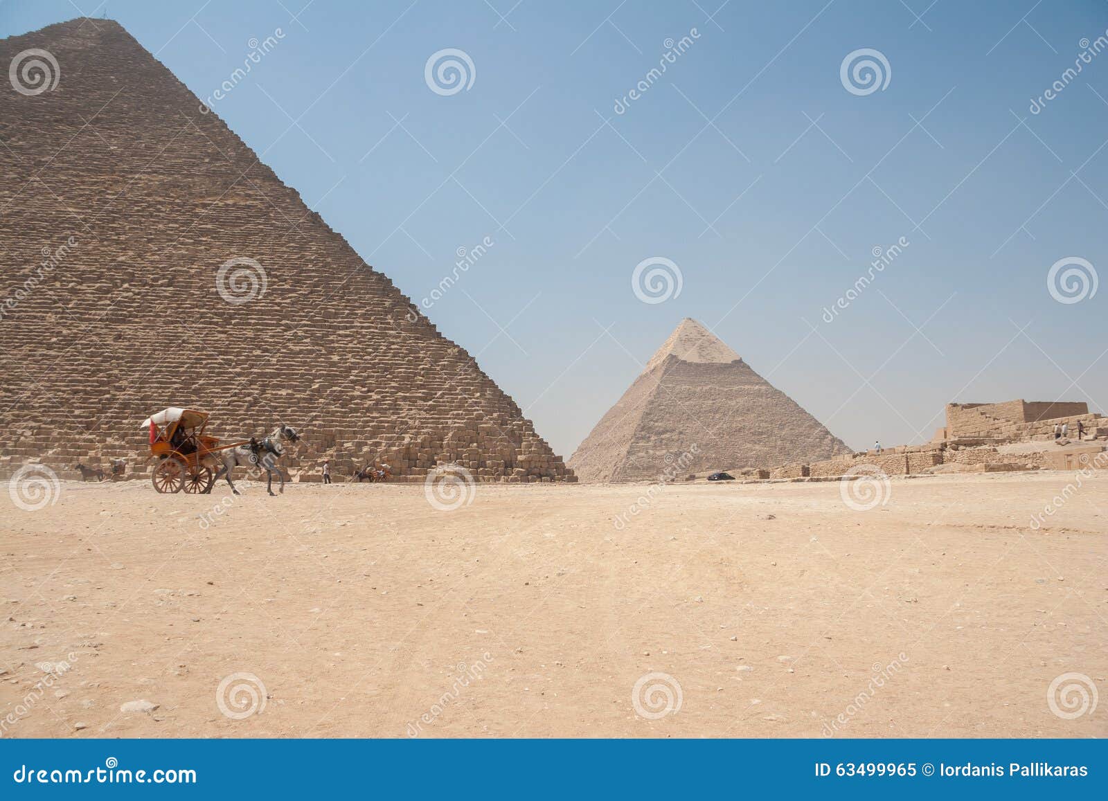 Horse Dragging Cart in Front of the Giza Pyramids Stock Image - Image ...