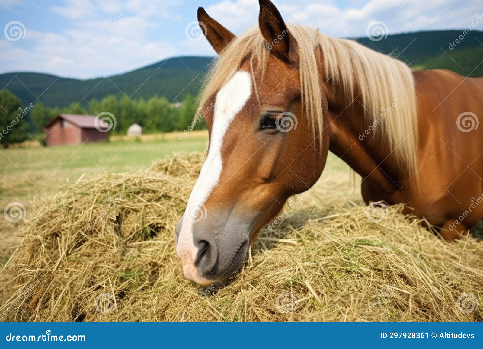 A Horse Eating Hay from a Haystack Stock Image - Image of haystack ...