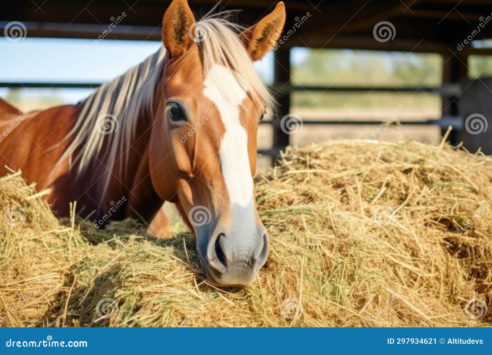 A Horse Eating Hay from a Haystack Stock Image - Image of equine, horse ...