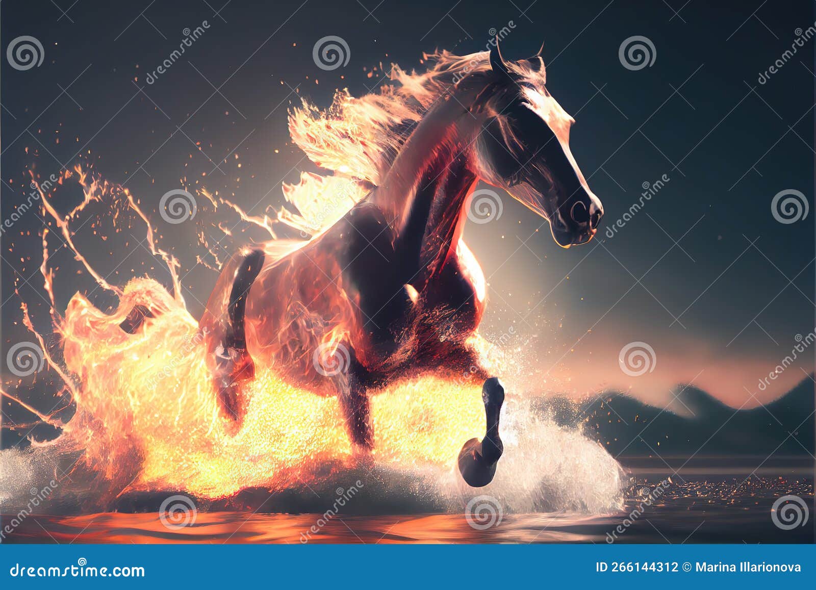 Horse on Fire Runs through Water at High Speed. AI Generated Stock ...