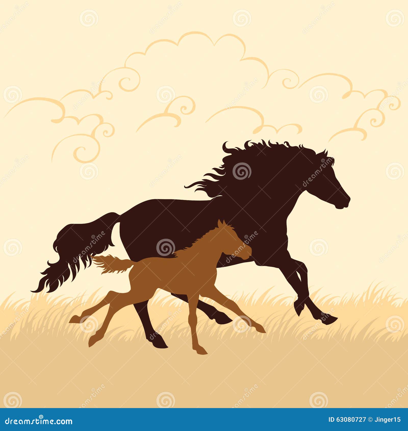 Horse and Foal Vector Illustration Stock Vector - Illustration of turn ...