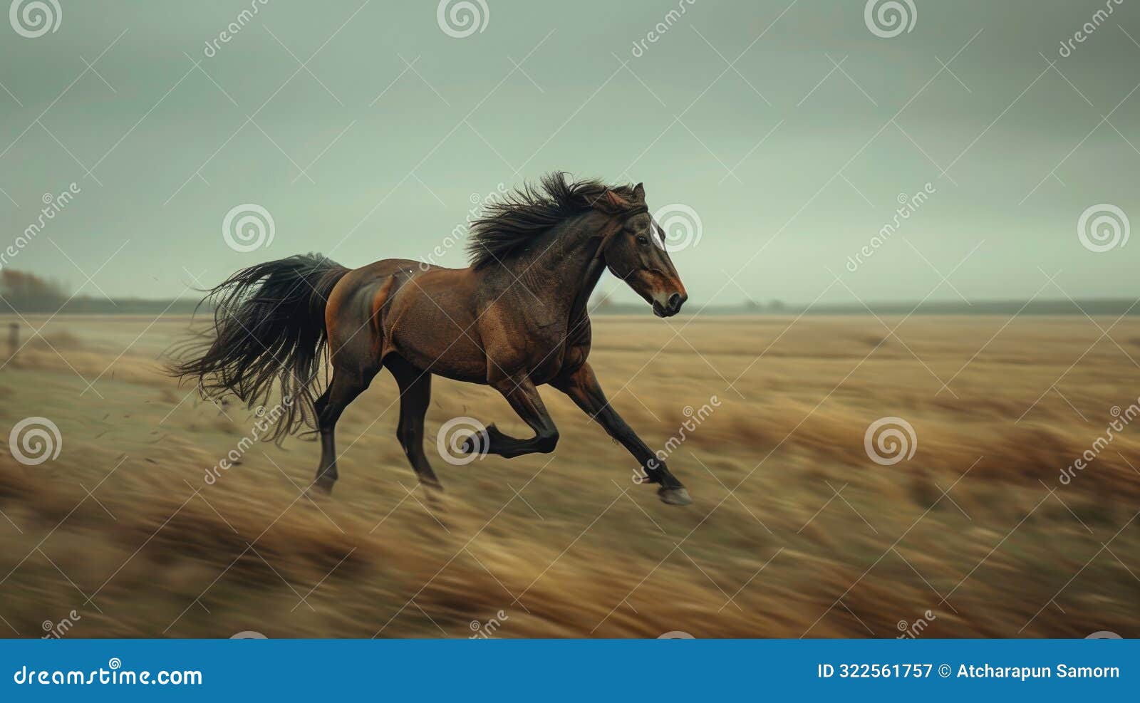 A Horse Galloping Across an Open Field, Dynamic Motion Blur Stock Image ...