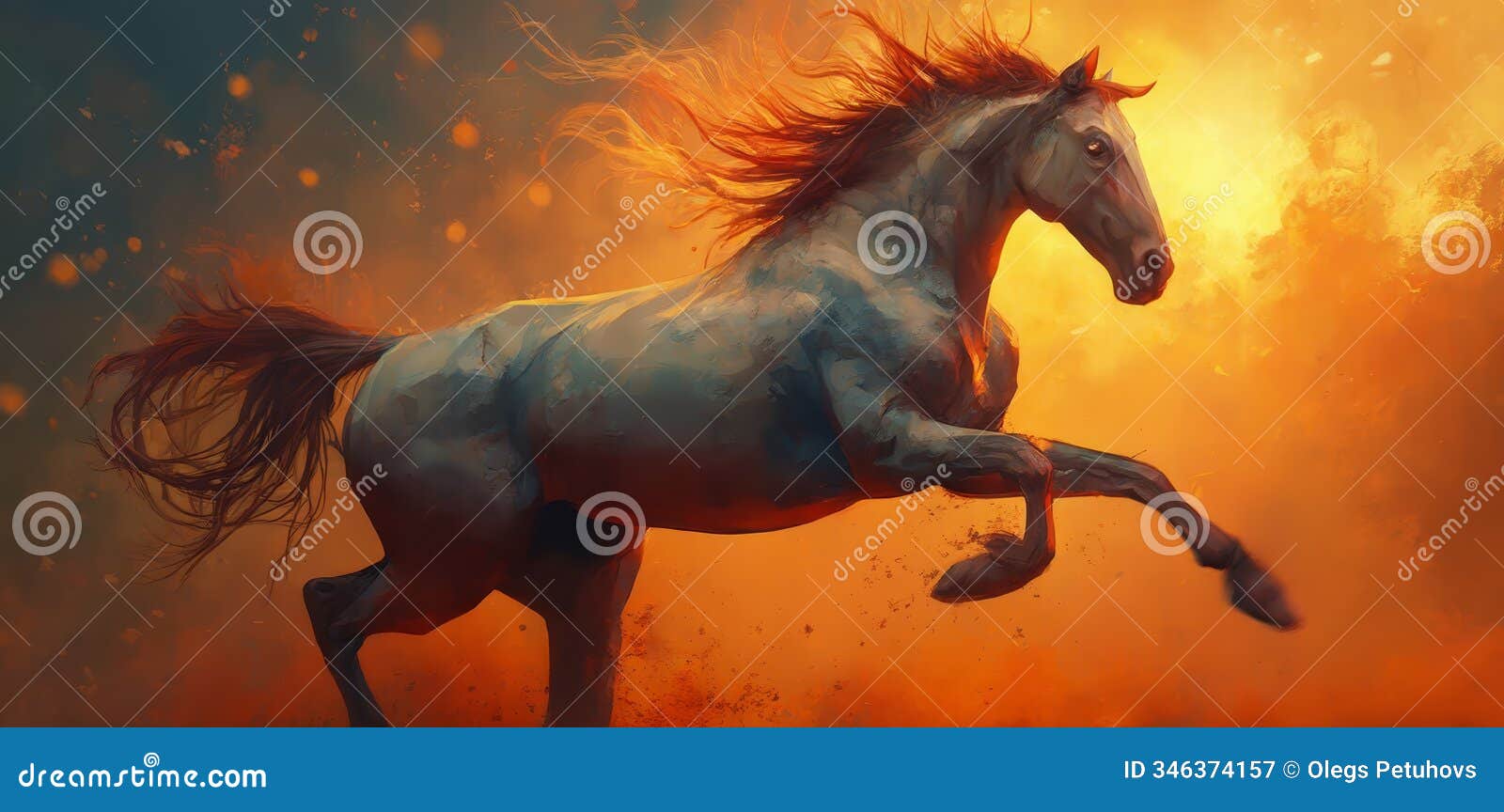 A Horse is Galloping in the Air with Its Mane Blowing in the Wind Stock ...