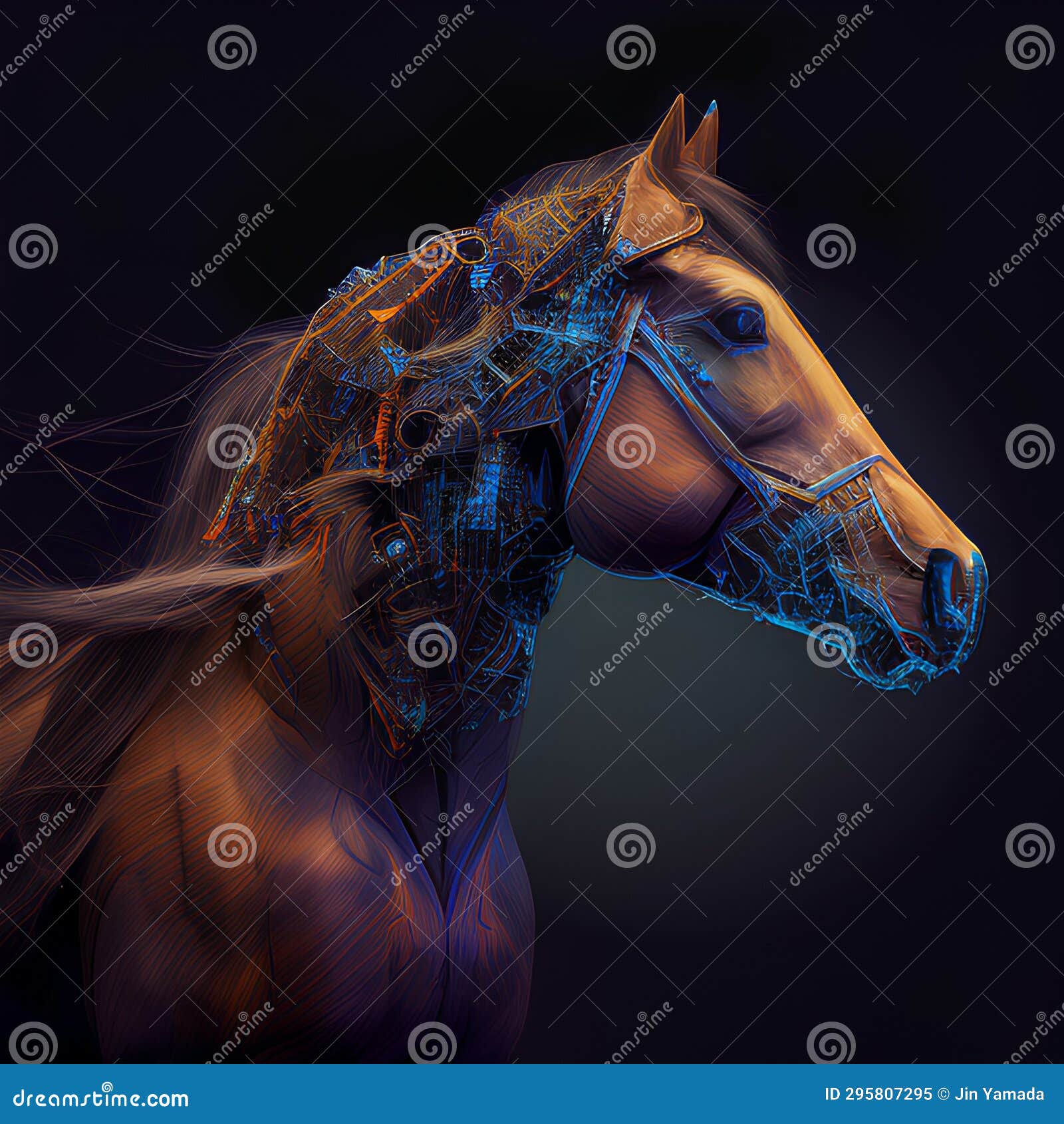 Horse Brain Anatomy - Cross-section On Blue Background Royalty-Free ...