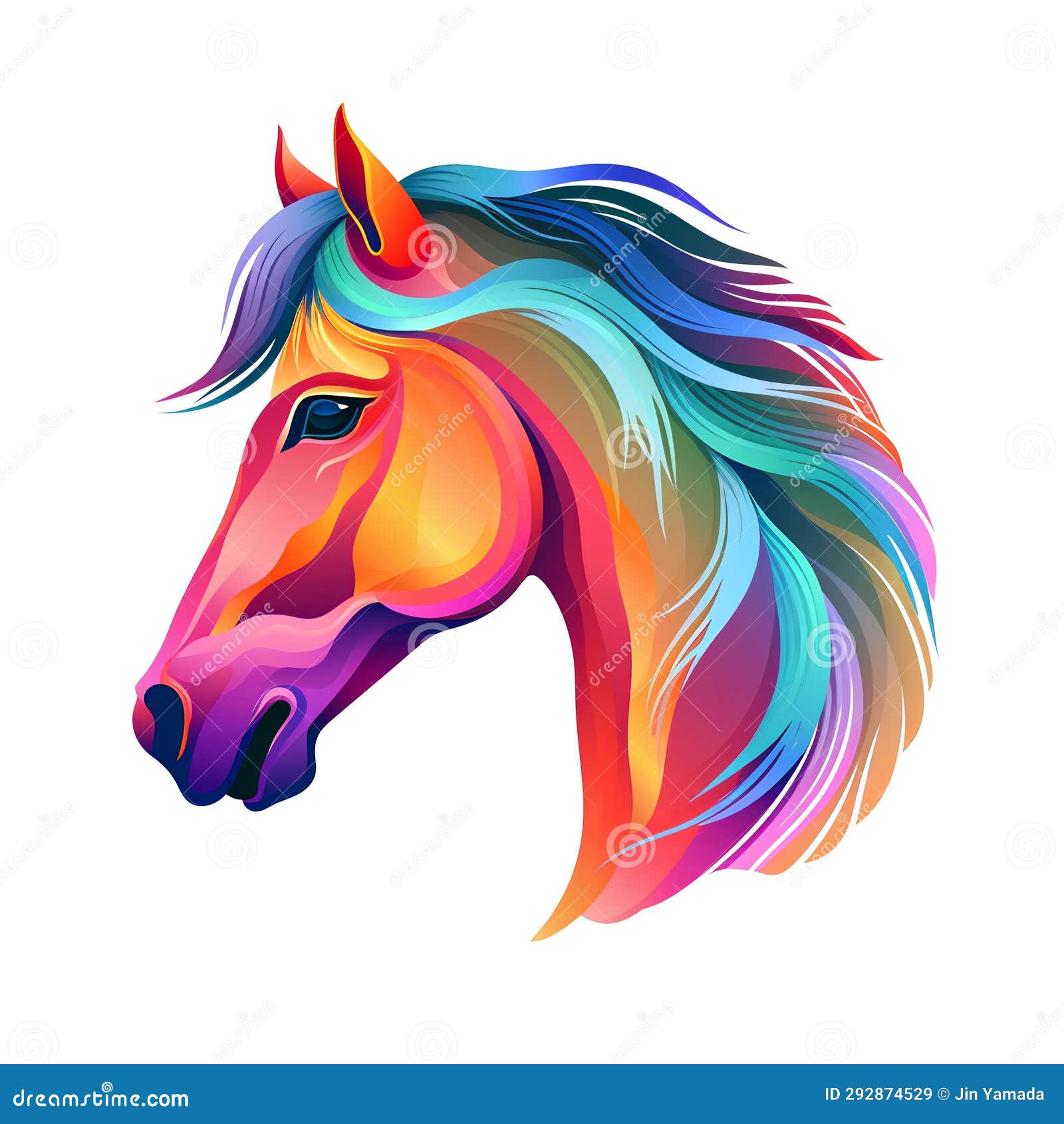 Horse Head with Rainbow Mane and Tail. Vector Illustration Stock ...