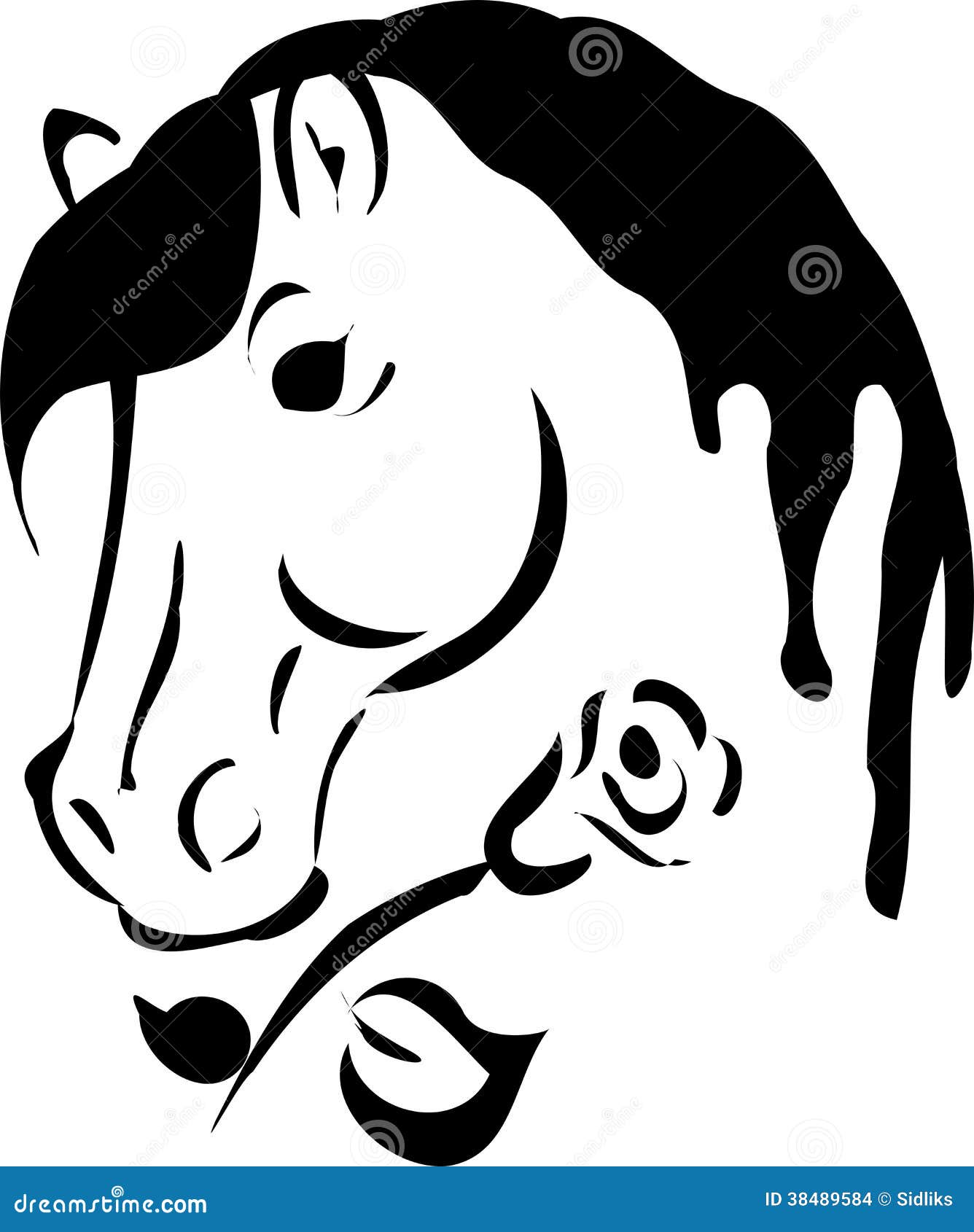 Horse head with rose stock illustration. Illustration of abstract ...
