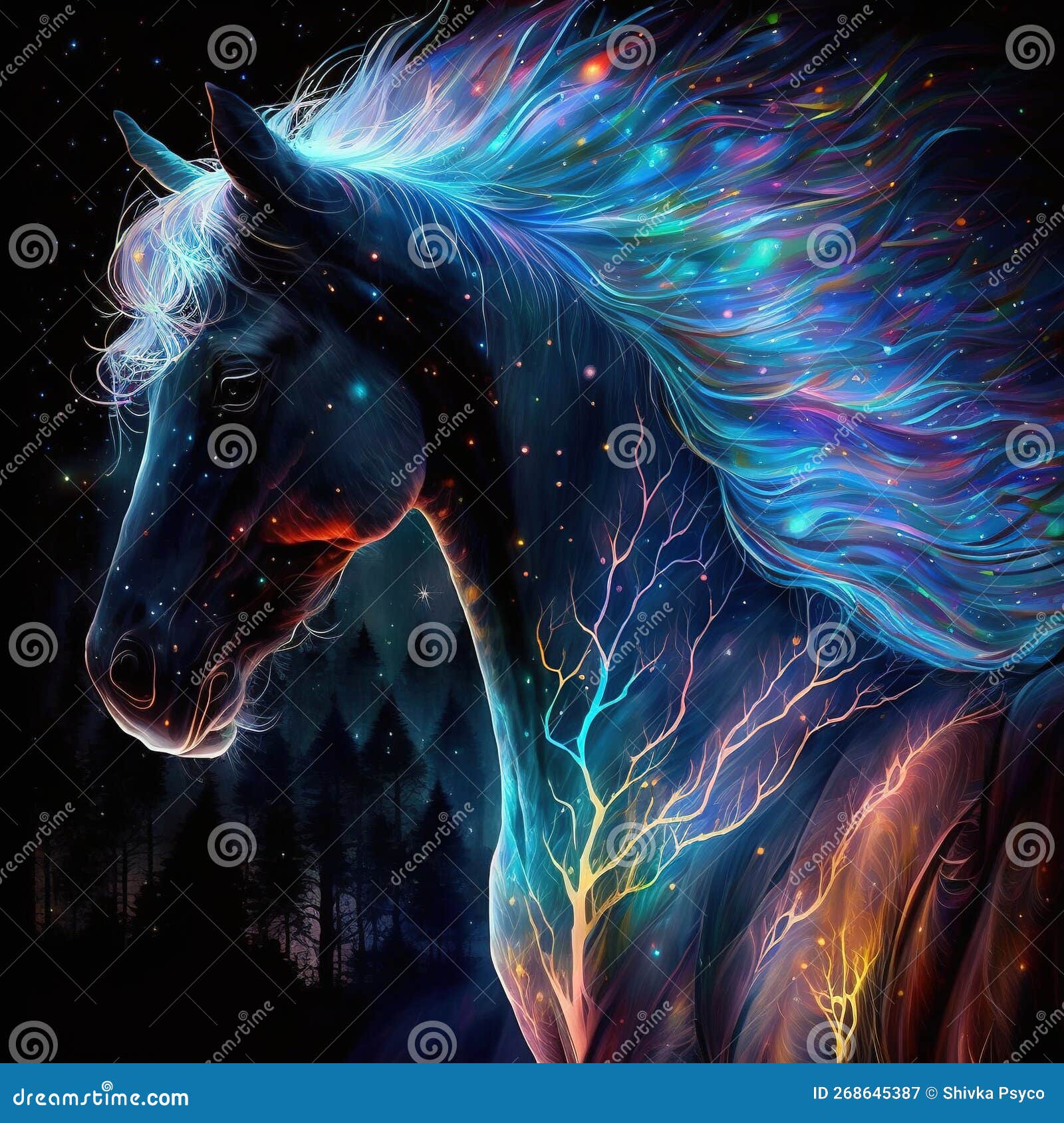 Horse Image Glowing a Tress of Celestial Fire a Mane of Auroras Glow ...