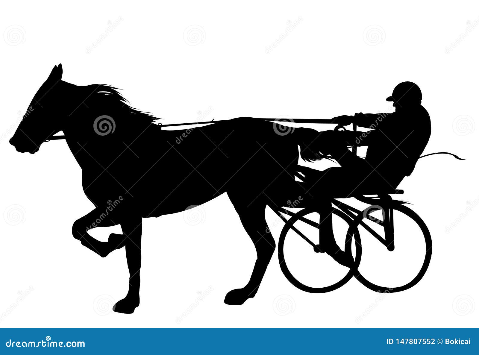 Horse and Jockey Harness Racing Silhouette Stock Vector - Illustration ...